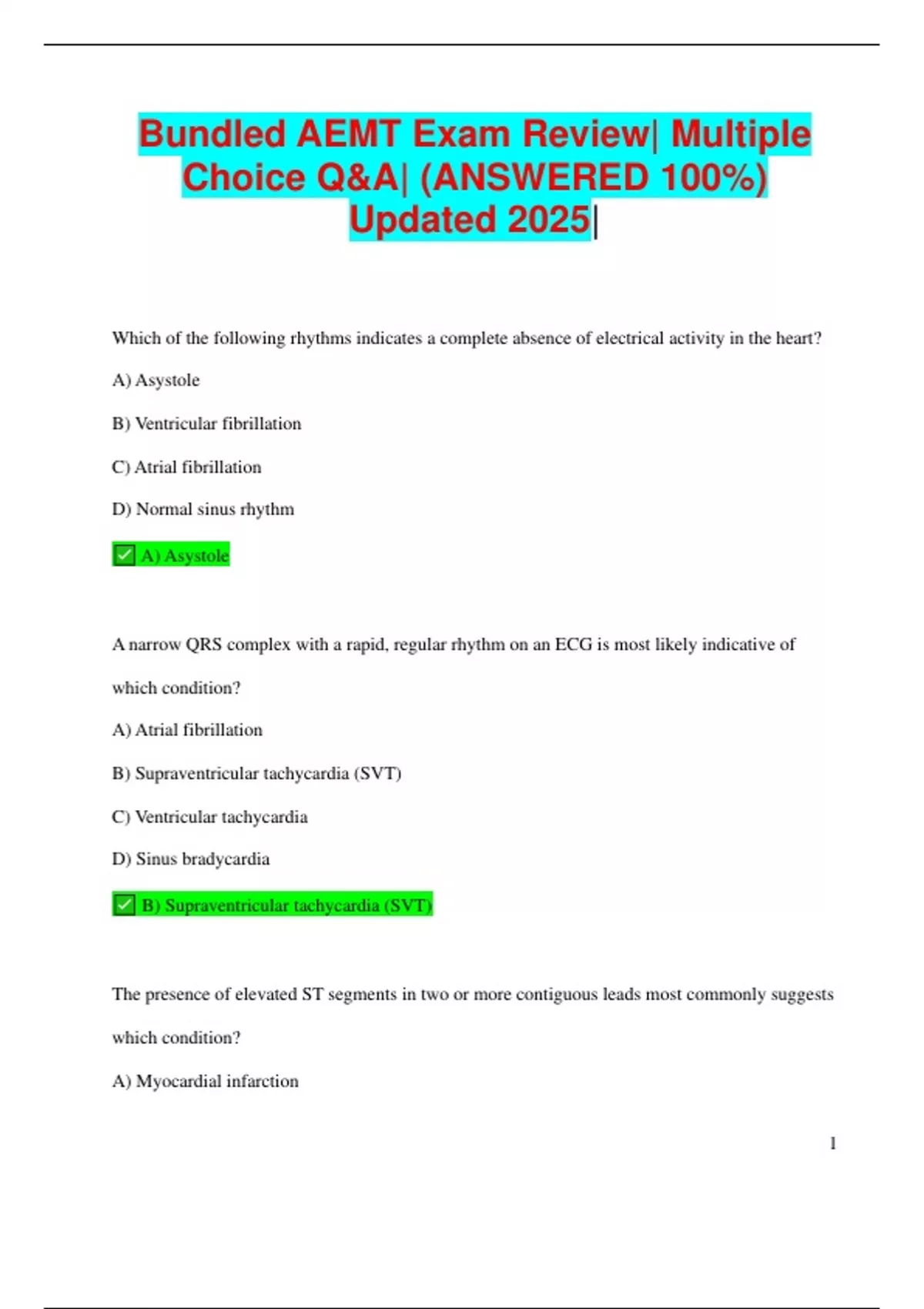 Bundled AEMT Exam Review| Multiple Choice Q&A| (ANSWERED 100%) Updated ...