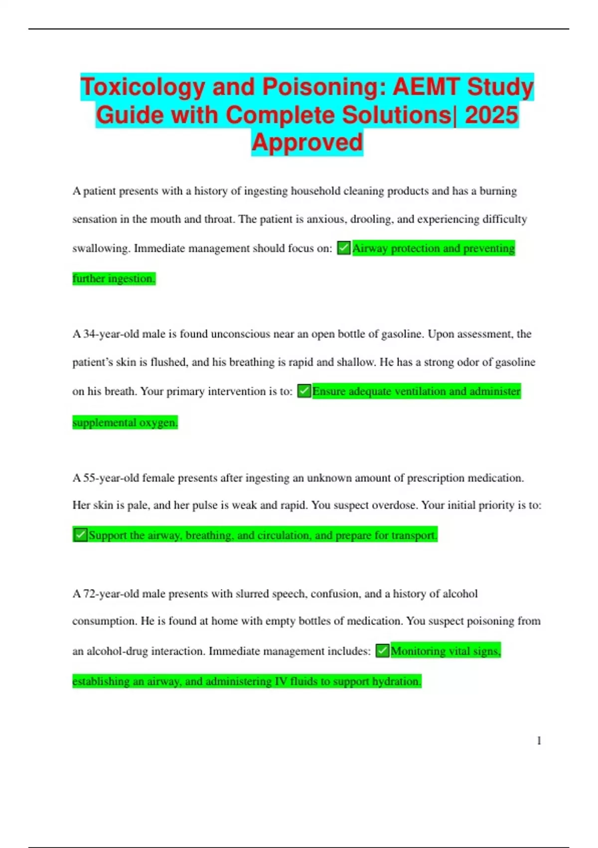 Toxicology and Poisoning: AEMT Study Guide with Complete Solutions ...