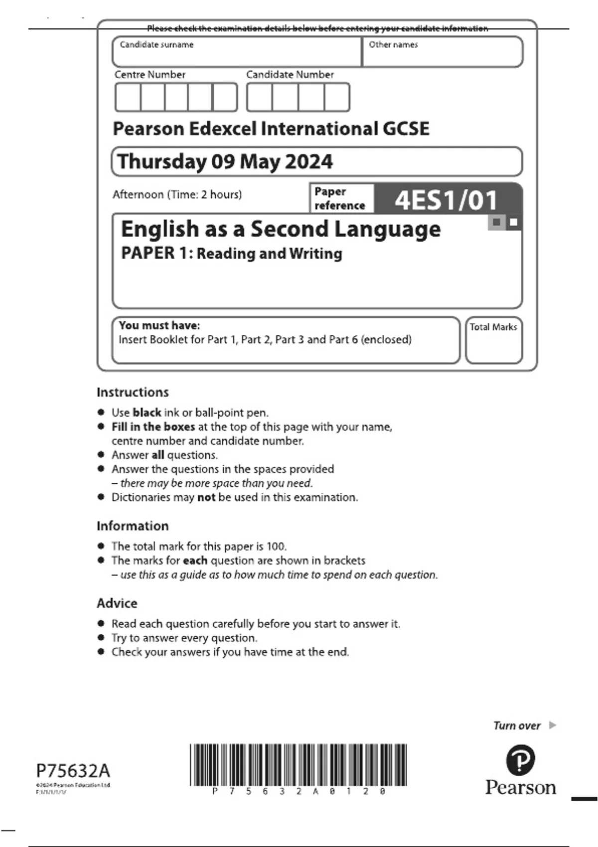 Pearson Edexcel International GCSE 4ESI/01 ENGLISH AS A SECOND LANGUAGE ...