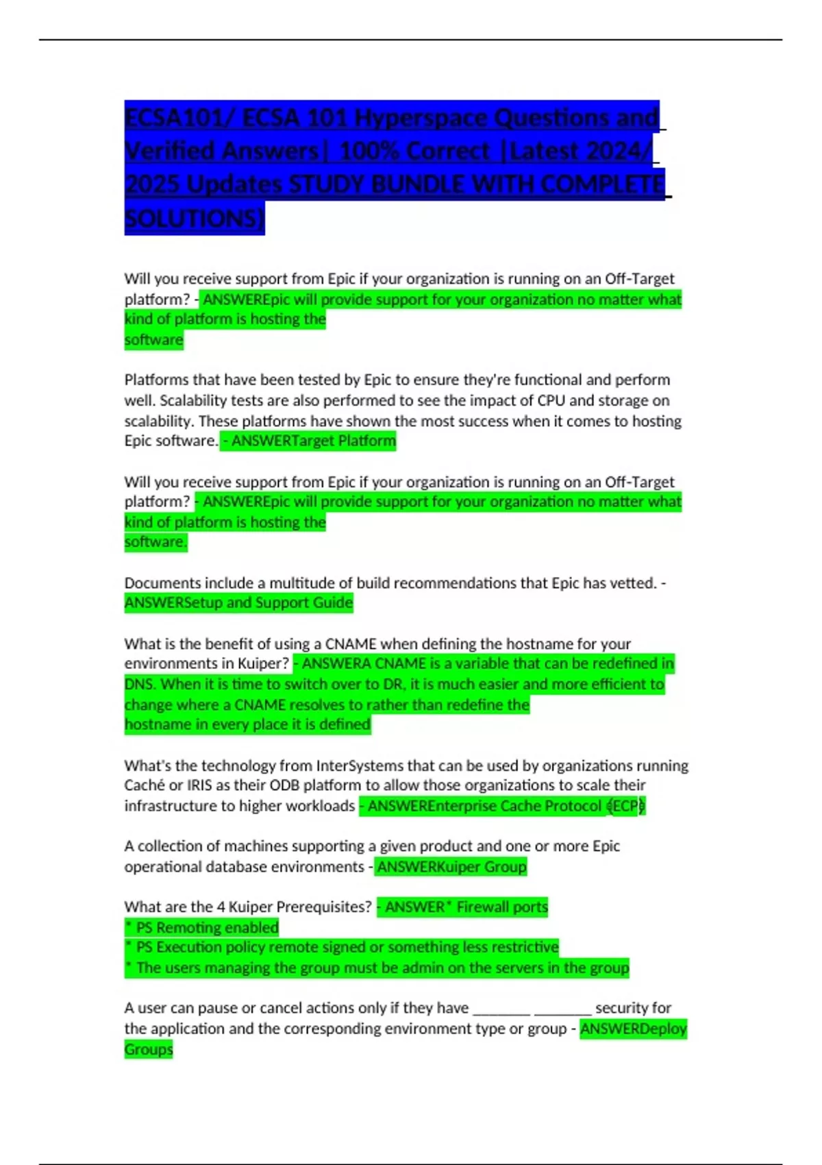 ECSA101/ ECSA 101 Hyperspace Questions and Verified Answers| 100% ...