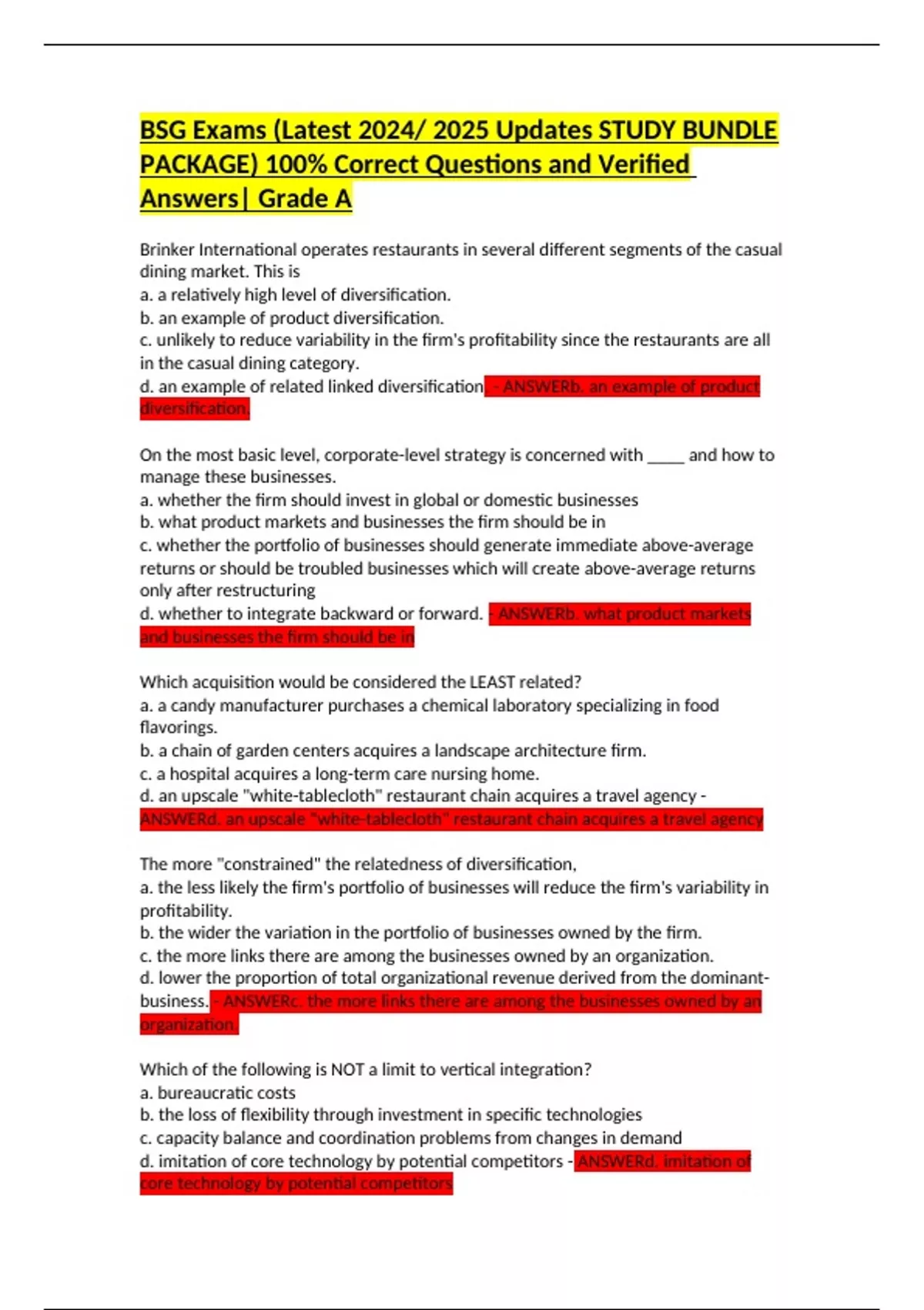 BSG Exams (Latest 2024/ 2025 Updates STUDY BUNDLE PACKAGE) 100% Correct ...