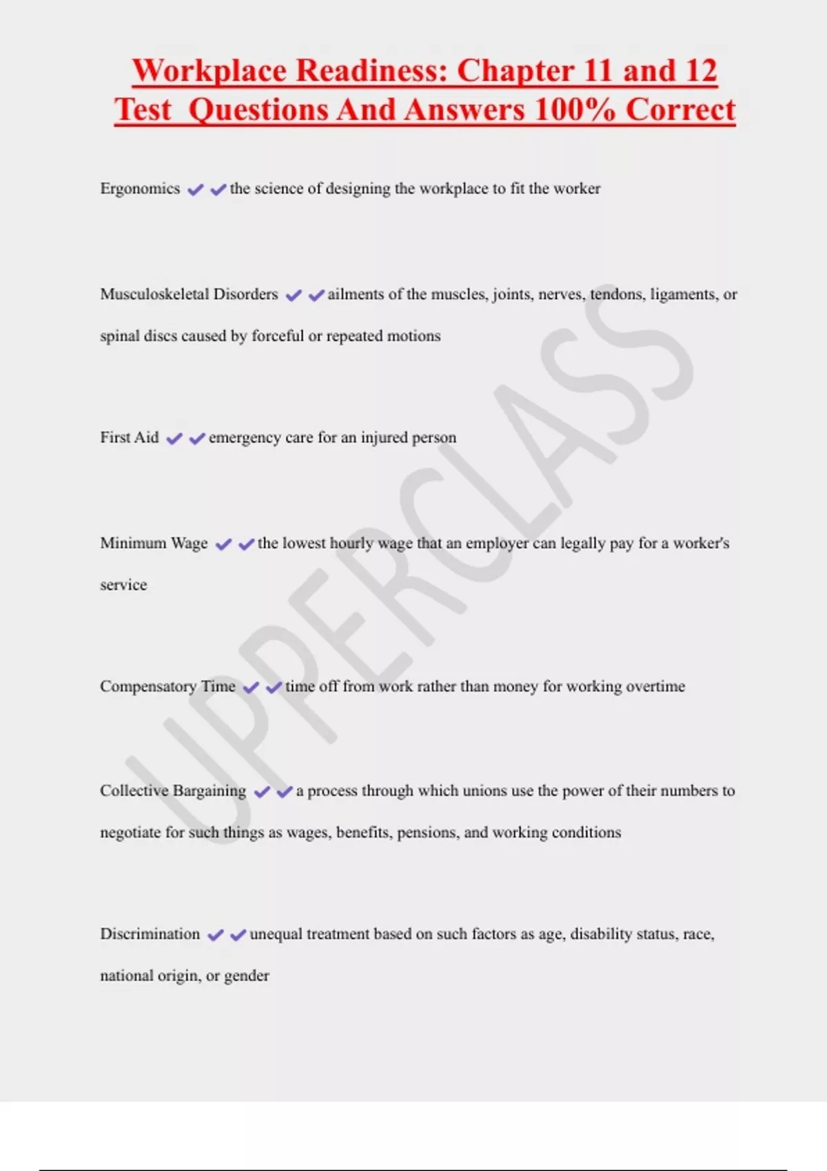 Workplace Readiness: Chapter 11 and 12 Test Questions And Answers 100% ...