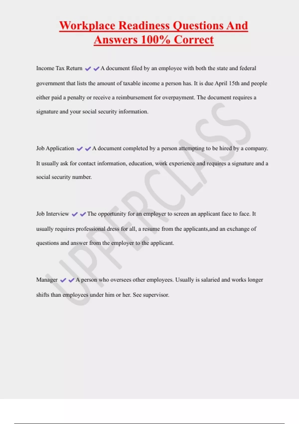 Workplace Readiness Questions And Answers 100% Correct - Workplace ...