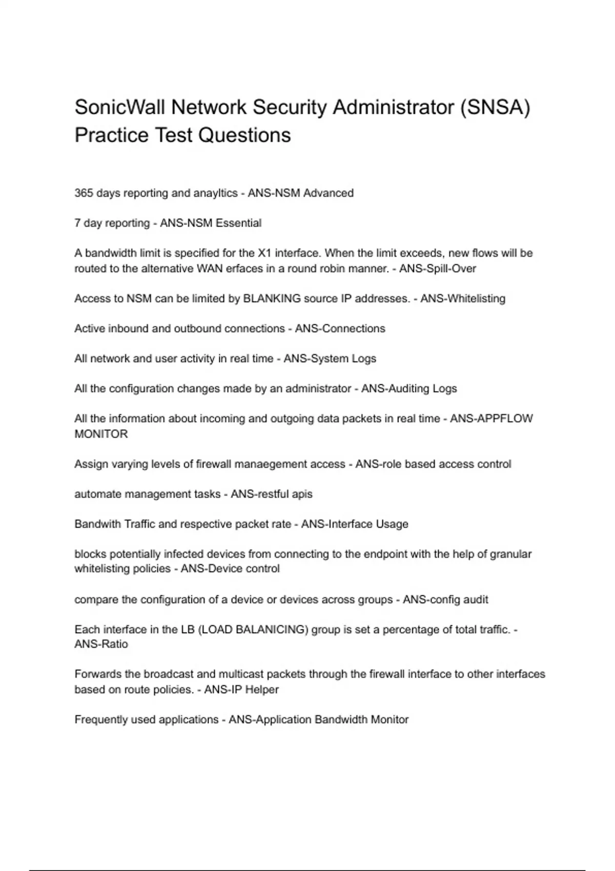 SonicWall Network Security Administrator (SNSA) Practice Test Questions ...