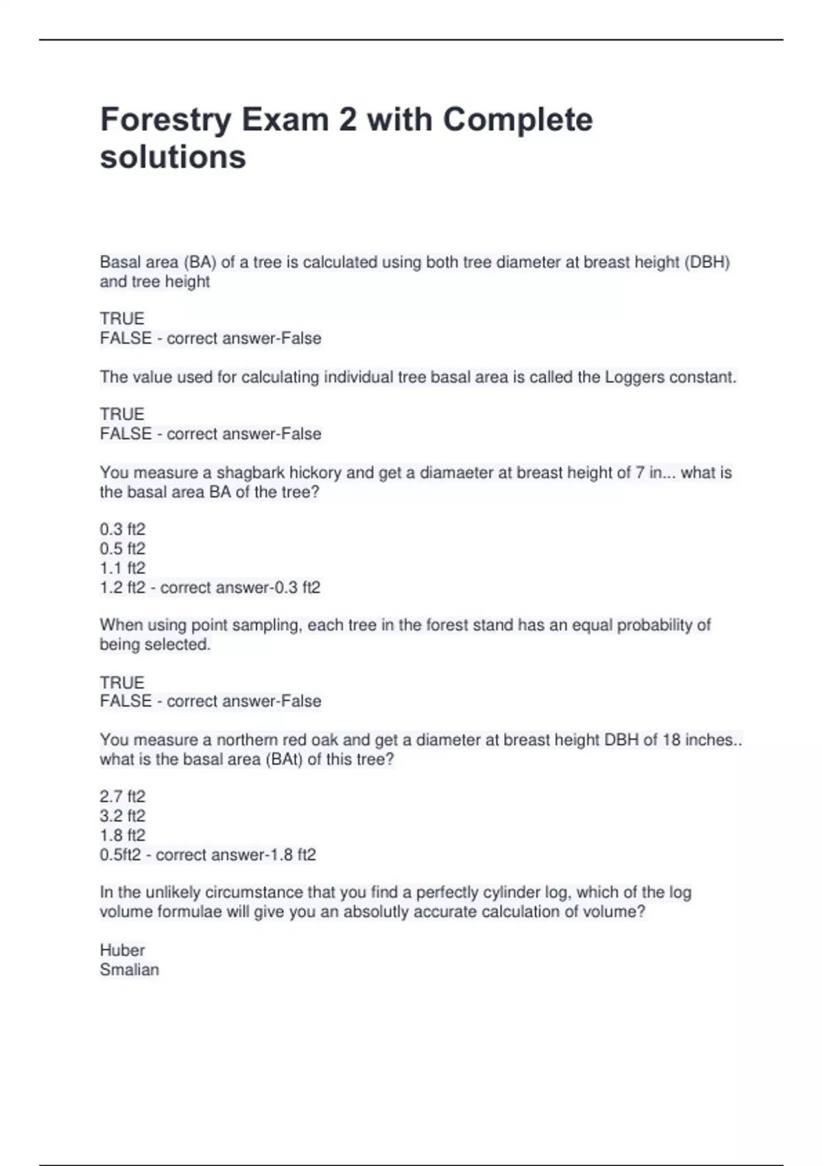 Forestry Exam 2 with Complete solutions - Forestry - Stuvia US