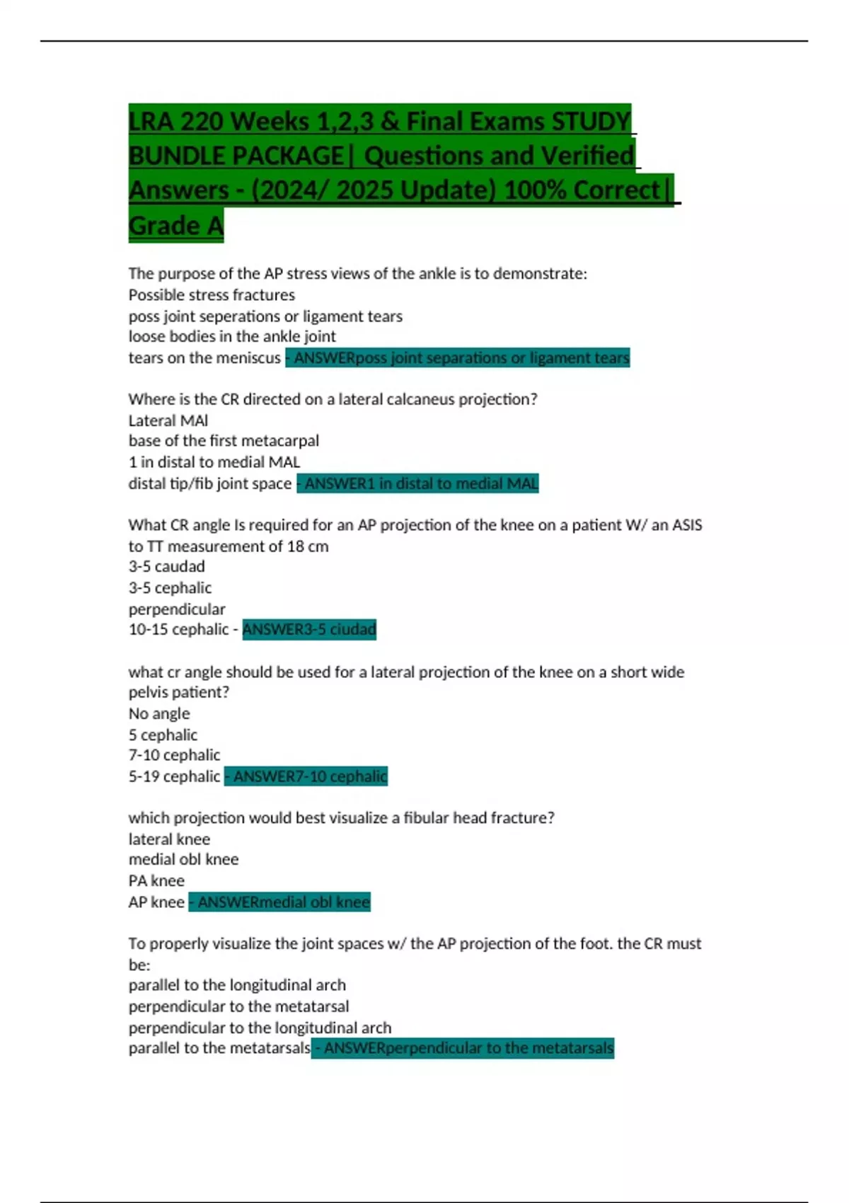 LRA 220 Weeks 1,2,3 & Final Exams STUDY BUNDLE PACKAGE| Questions and ...