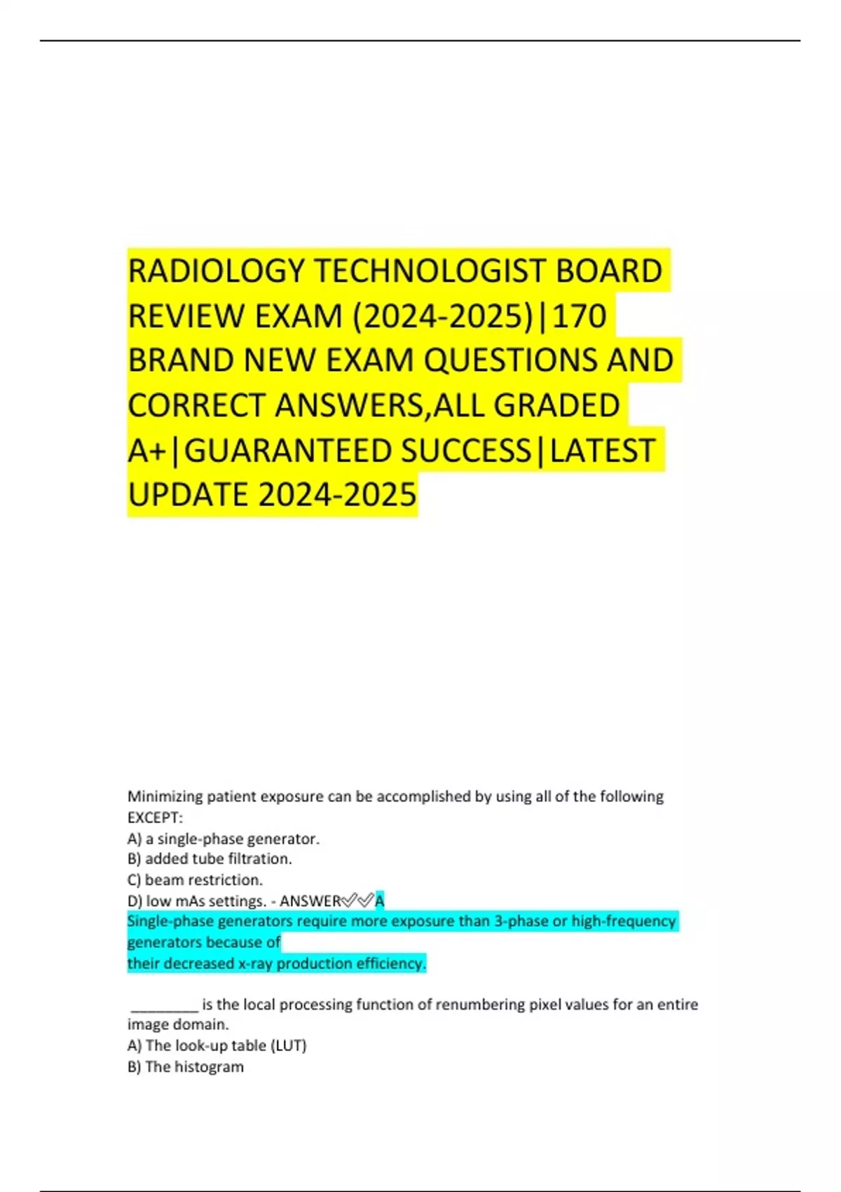 RADIOLOGY TECHNOLOGIST BOARD REVIEW EXAM ()|170 BRAND NEW EXAM ...