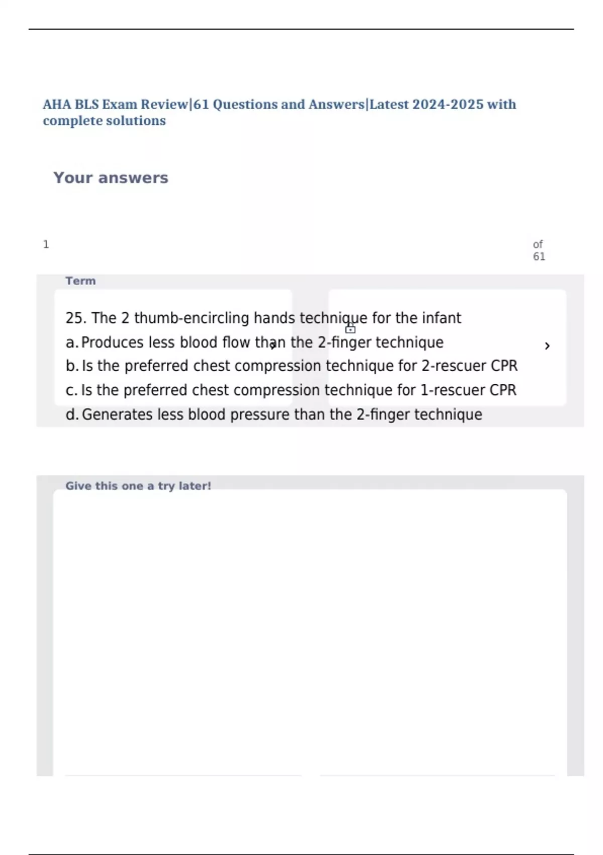 AHA BLS Exam Review|61 Questions and Answers|Latest with complete ...
