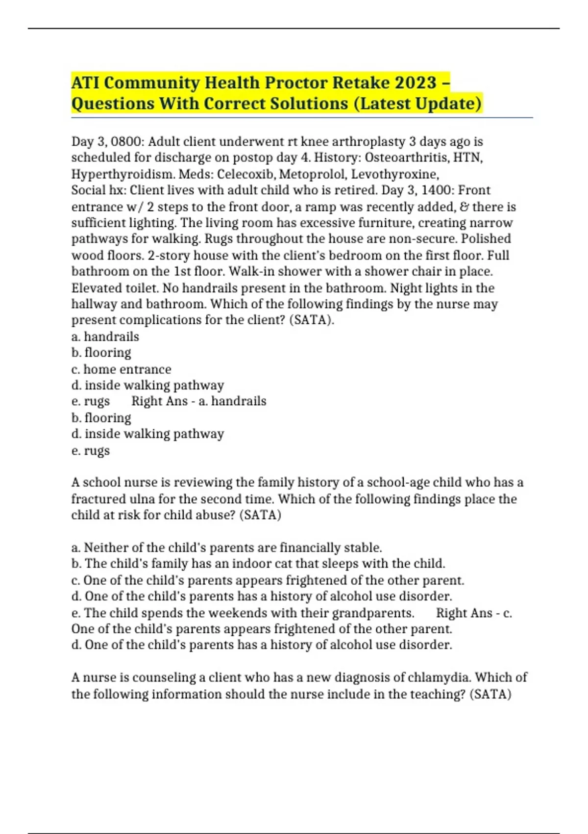 ATI Community Health Proctor Retake 2023 – Questions With Correct ...