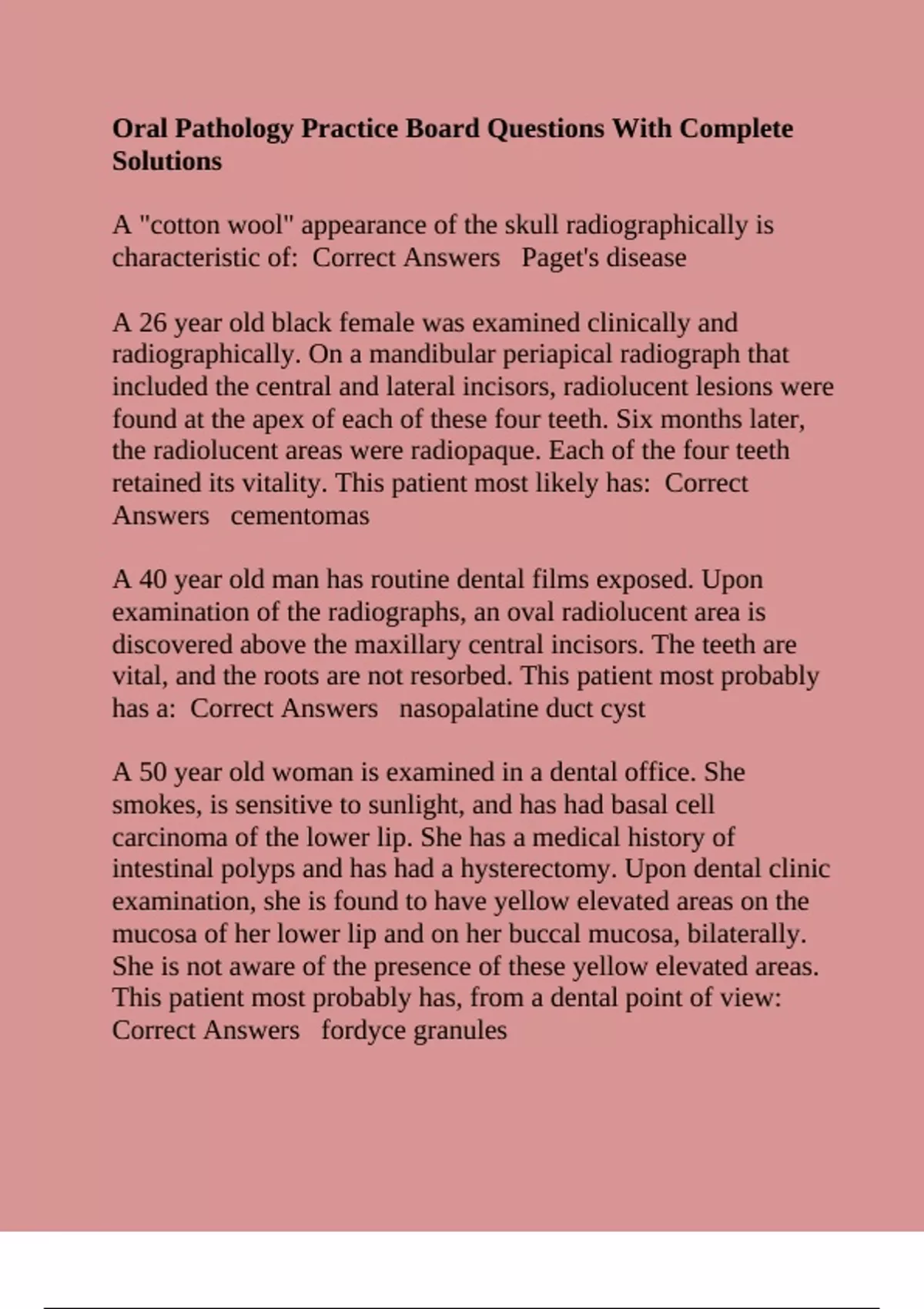 Oral Pathology Practice Board Questions With Complete Solutions - Oral ...