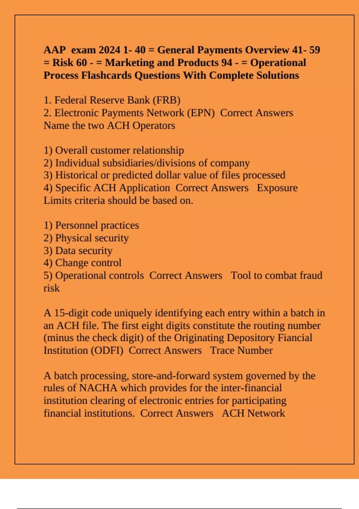 AAP exam 2024 1- 40 General Payments Overview 41- 59 Risk 60 ...