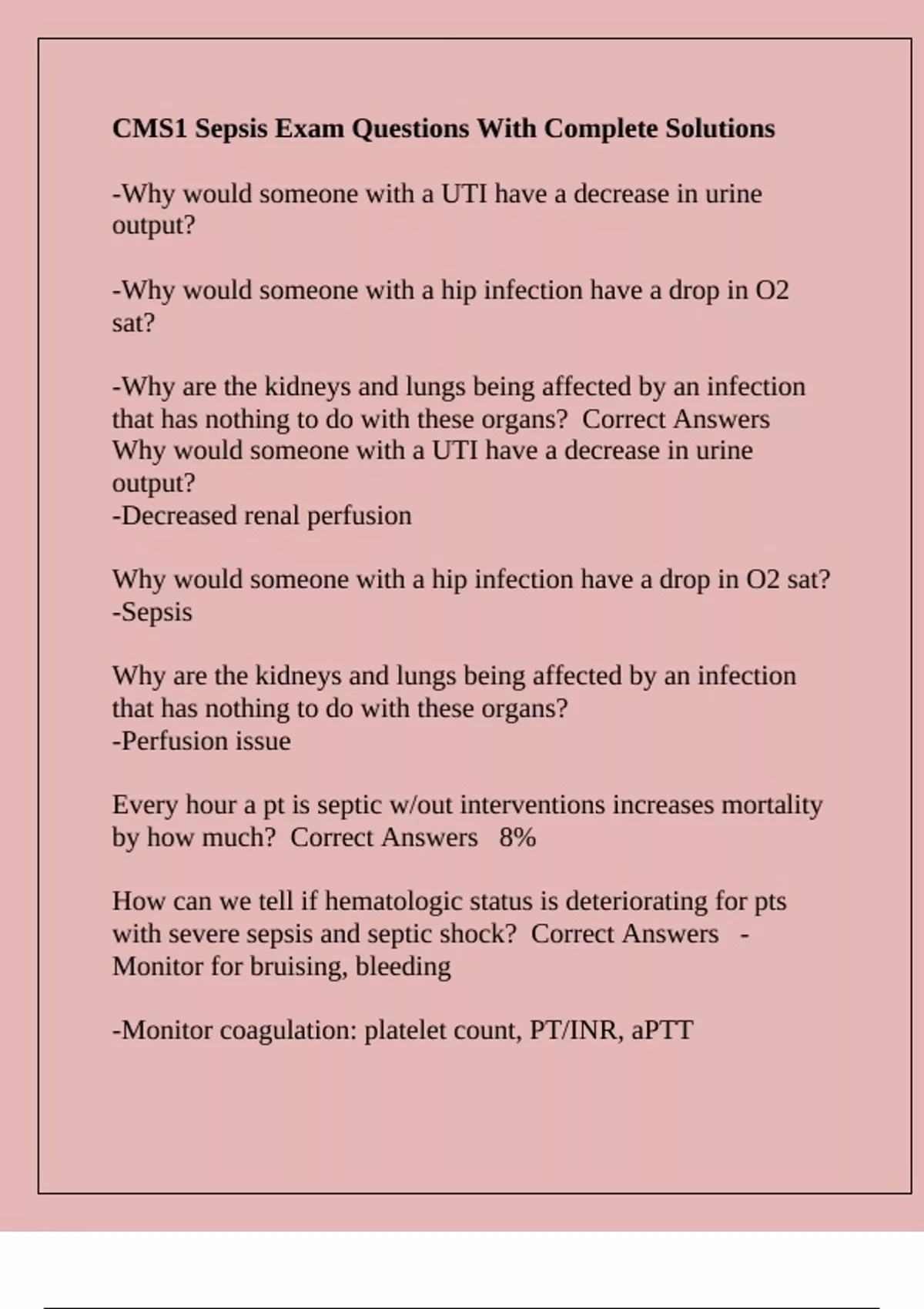 CMS1 Sepsis Exam Questions With Complete Solutions - CMS1 Sepsis ...