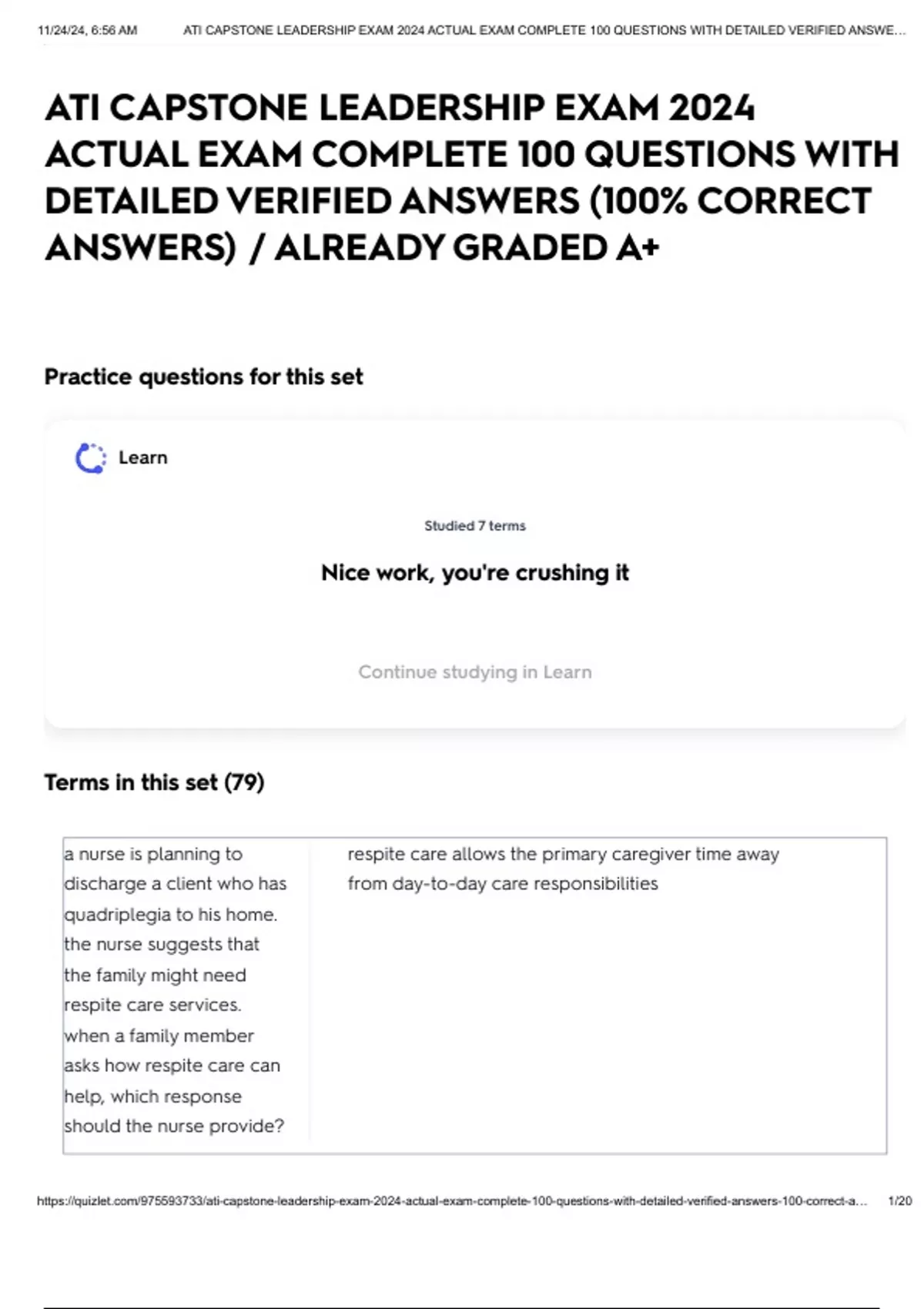 ATI CAPSTONE LEADERSHIP EXAM 2024 ACTUAL EXAM COMPLETE 100 QUESTIONS ...