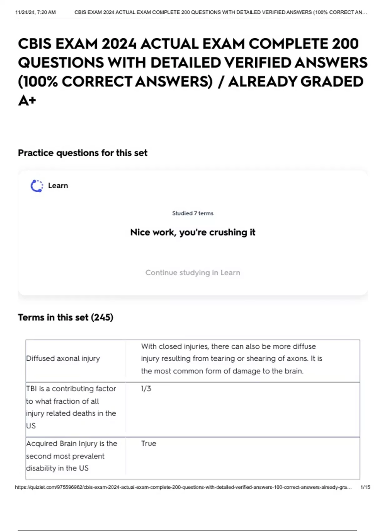 CBIS EXAM 2024 ACTUAL EXAM COMPLETE 200 QUESTIONS WITH DETAILED VERIFIED ANSWERS (100% CORRECT ...