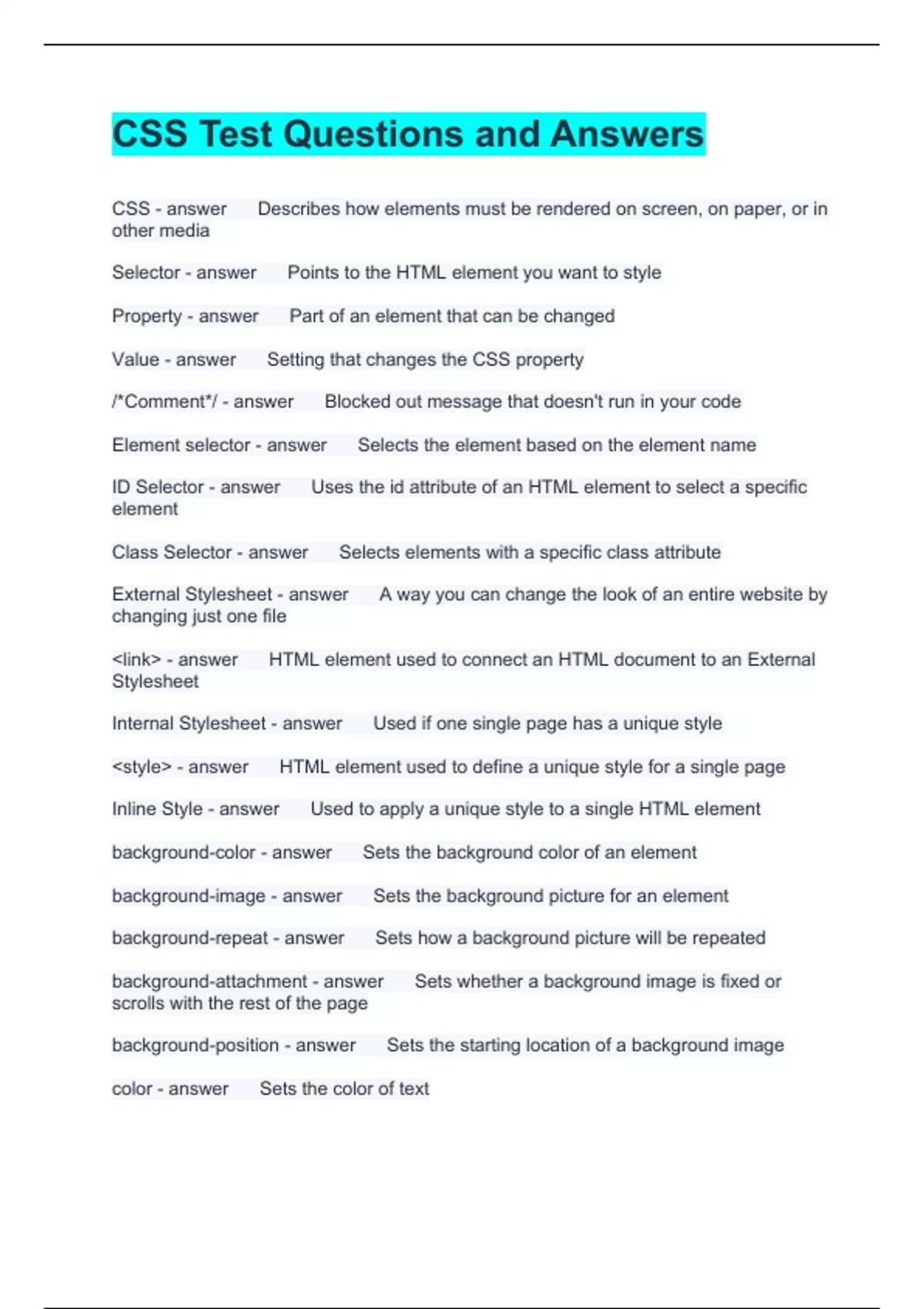 CSS Test Questions and Answers - PCSS - Stuvia US