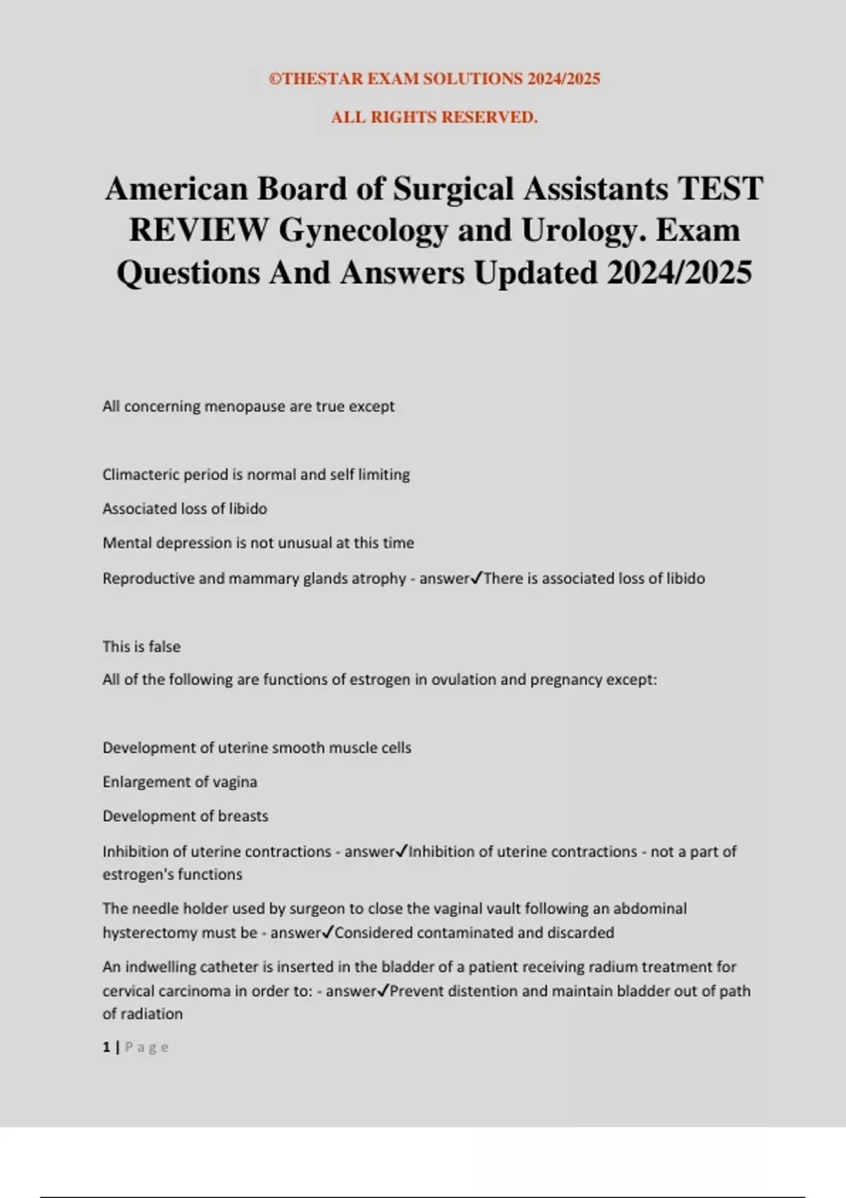 American Board of Surgical Assistants TEST REVIEW Gynecology and ...