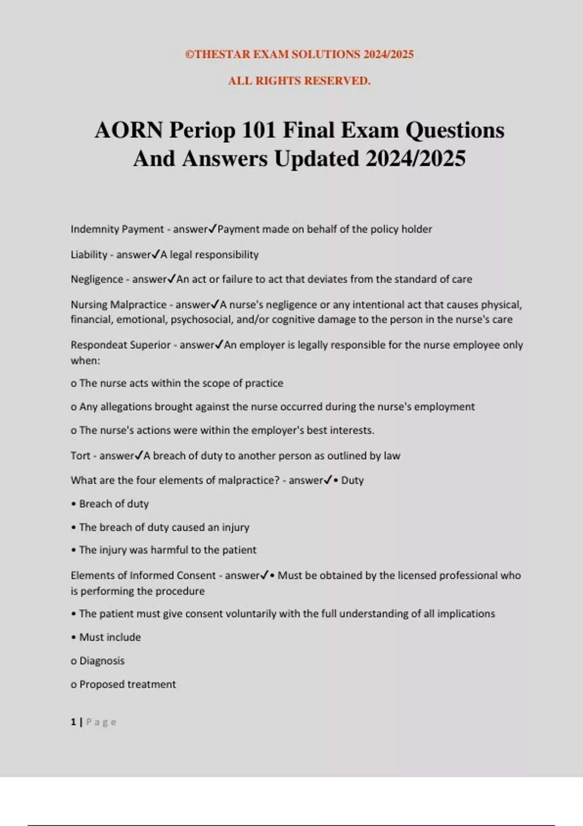 AORN Periop 101 Final Exam Questions And Answers Updated 2024/2025 ...