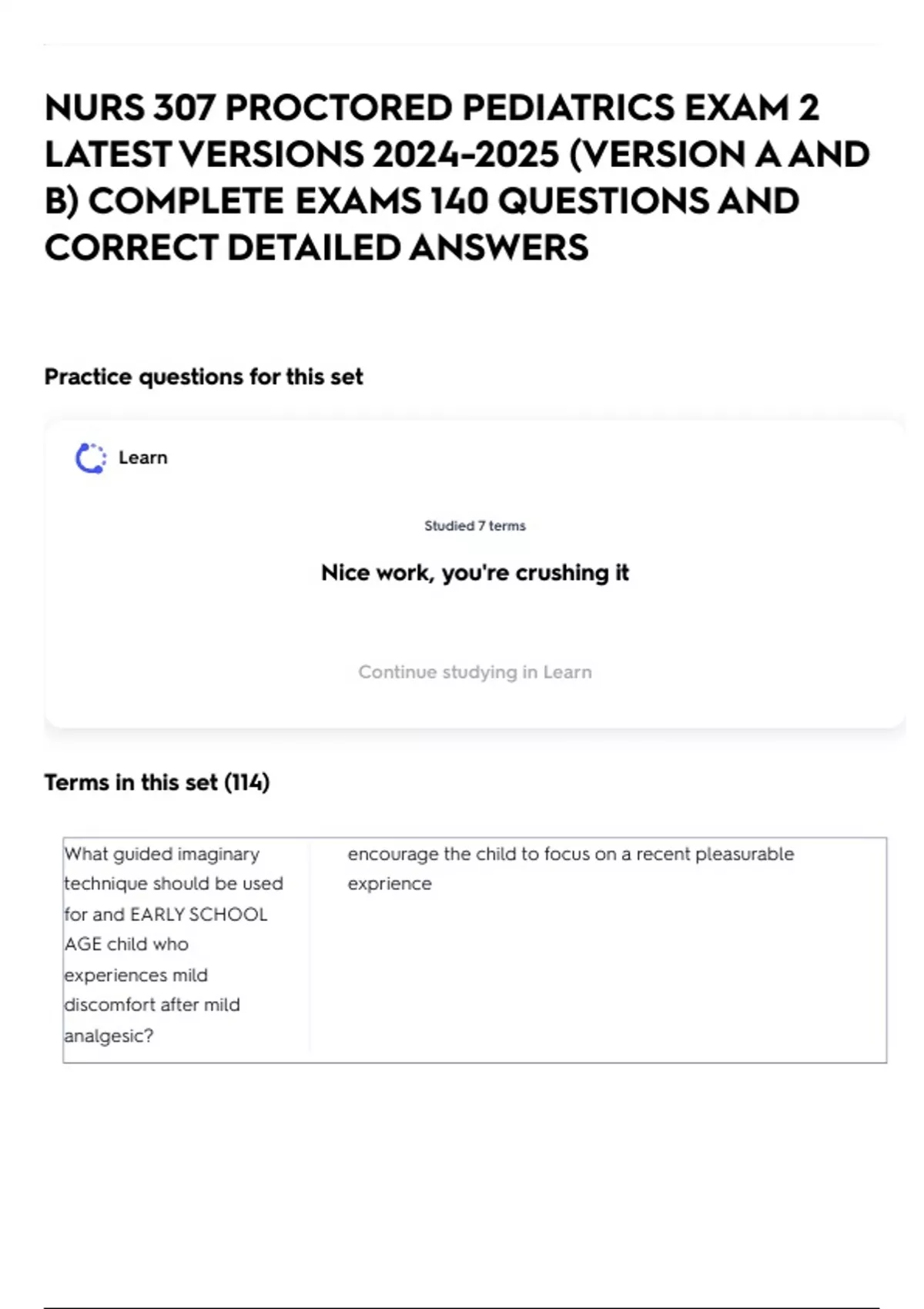 NURS 307 PROCTORED PEDIATRICS EXAM 2 LATEST VERSIONS (VERSION A AND B ...