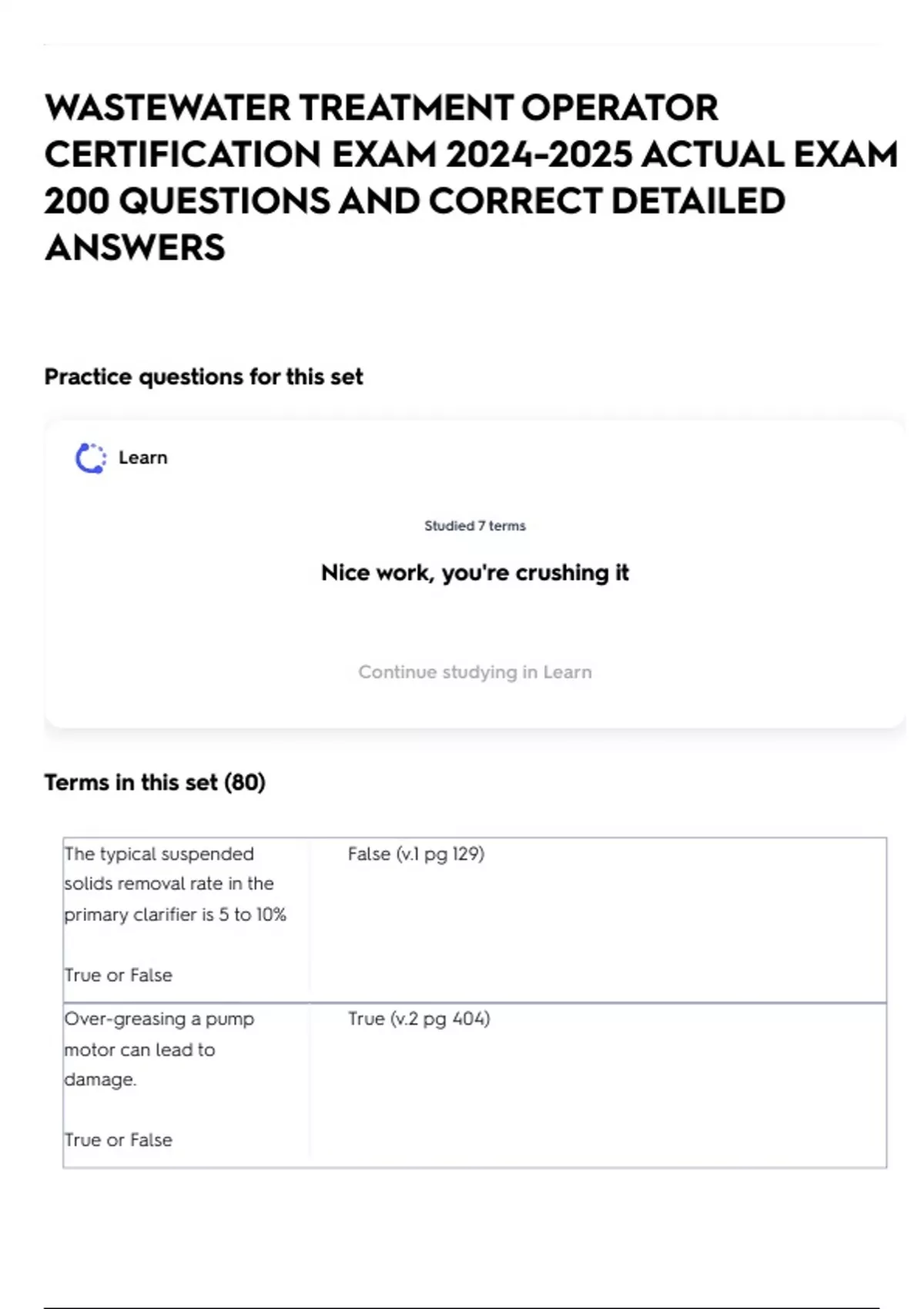WASTEWATER TREATMENT OPERATOR CERTIFICATION EXAM ACTUAL EXAM 200 ...