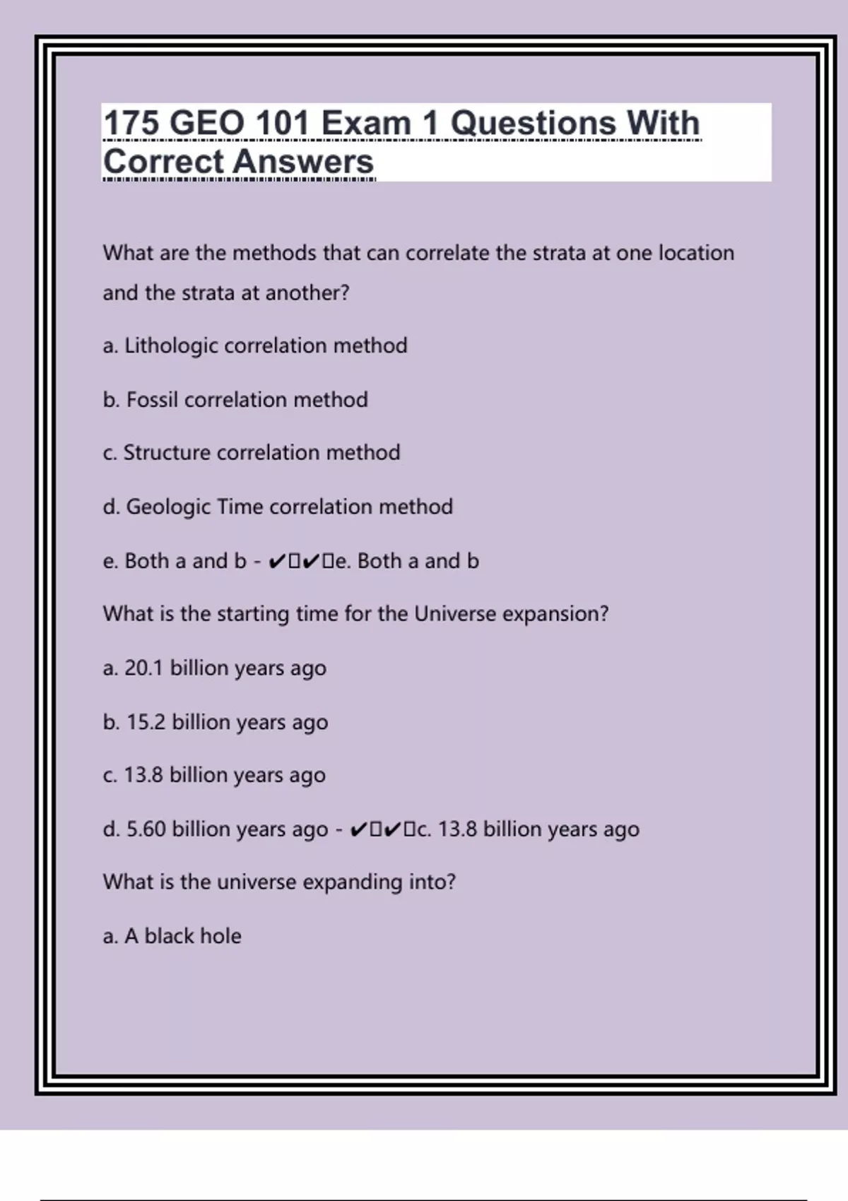 175 GEO 101 Exam 1 Questions With Correct Answers |Test Your Knowledge ...