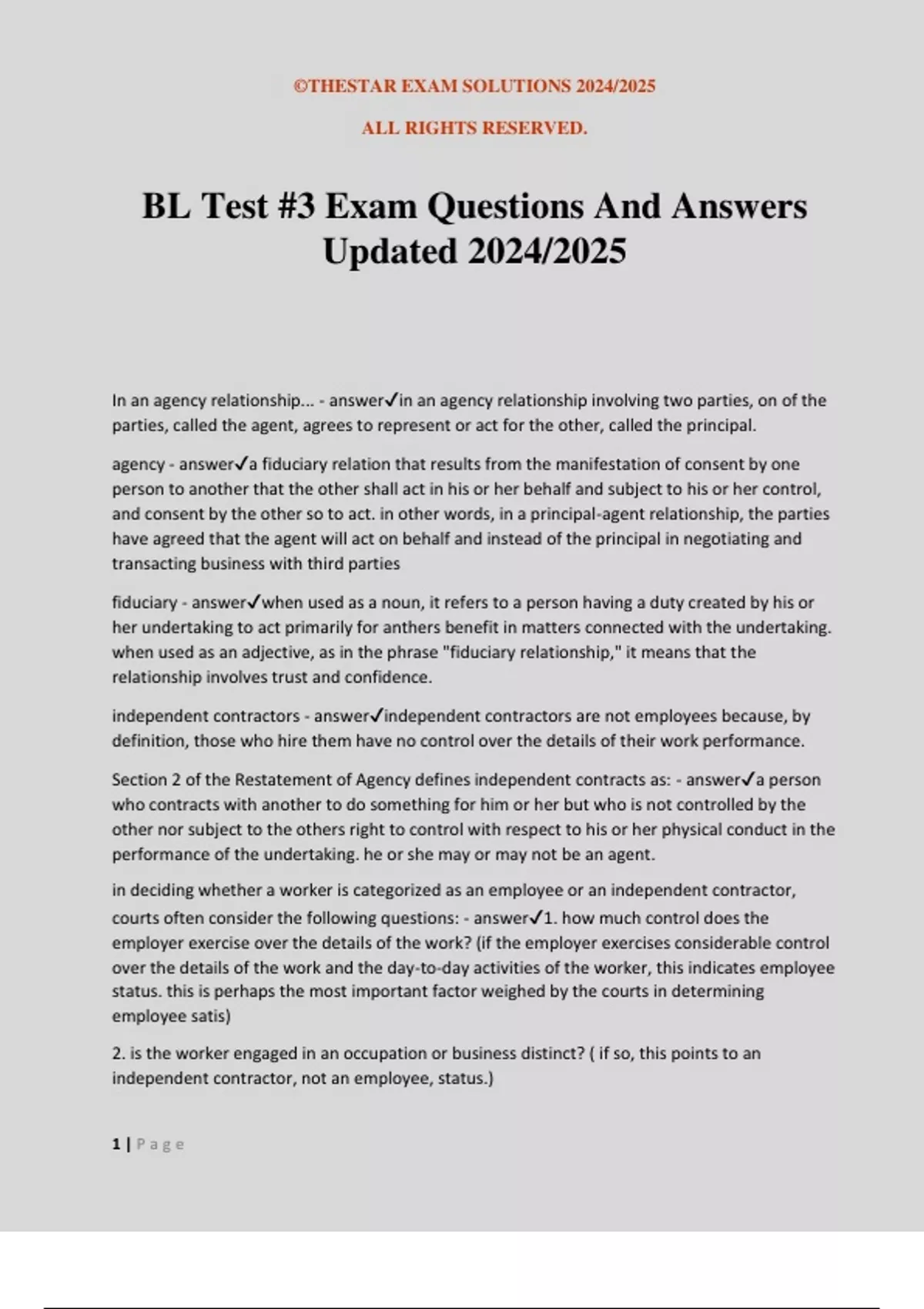 BL Test #3 Exam Questions And Answers Updated 2024/2025 - BL - Stuvia US