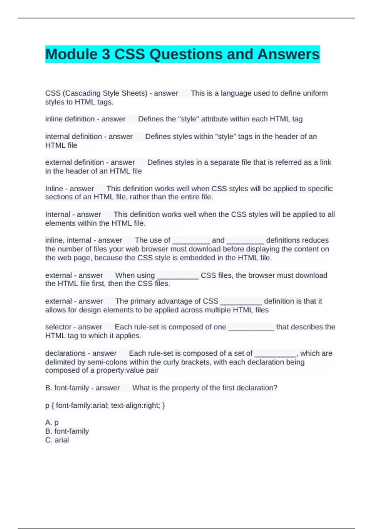 Module 3 CSS Questions and Answers - PCSS - Stuvia US