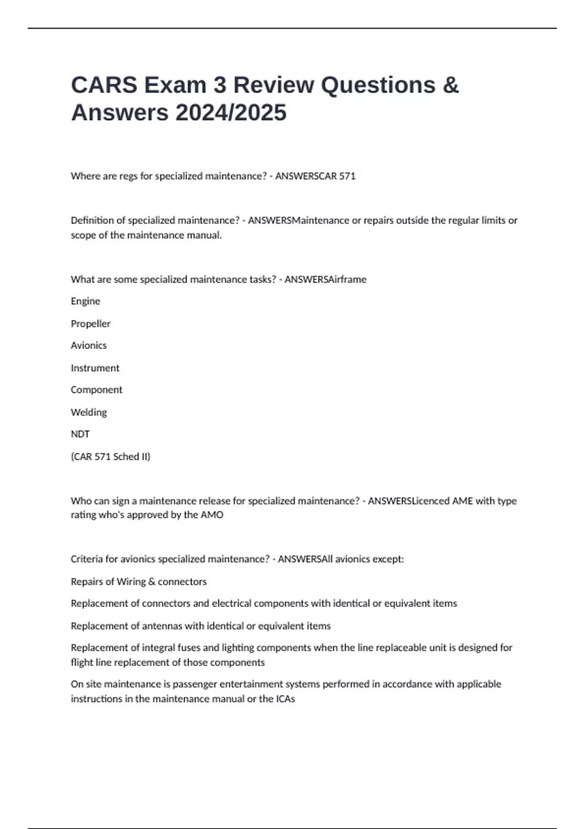 CARS Exam 3 Review Questions & Answers 2024/2025 - CARS - Stuvia US