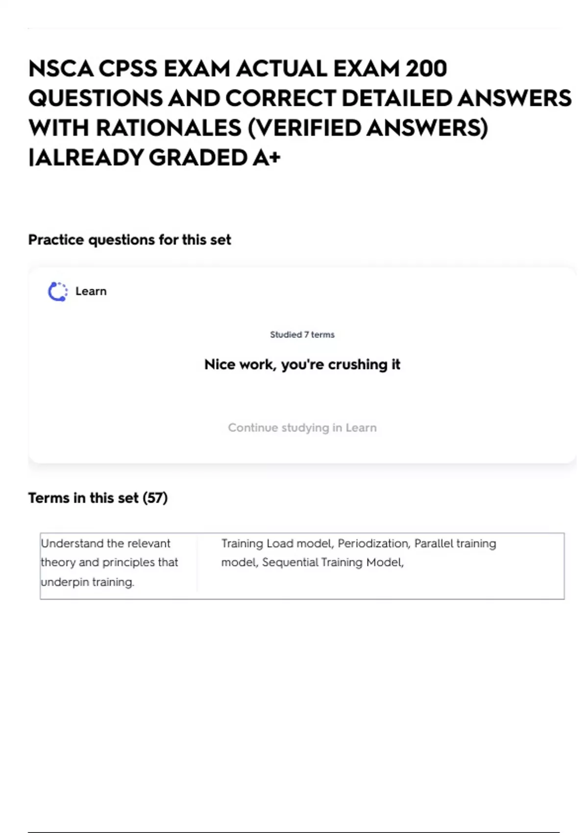 NSCA CPSS EXAM ACTUAL EXAM 200 QUESTIONS AND CORRECT DETAILED ANSWERS ...