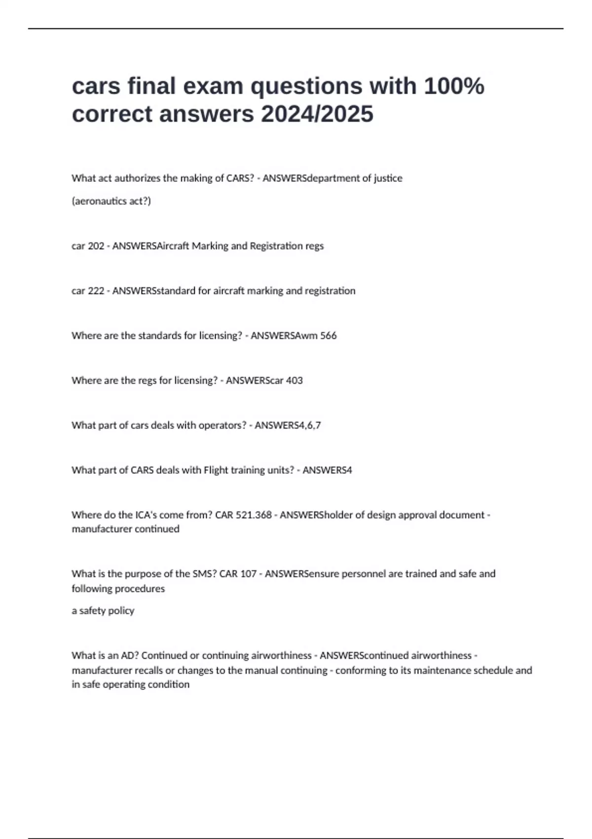 cars final exam questions with 100% correct answers 2024/2025 - Cars ...