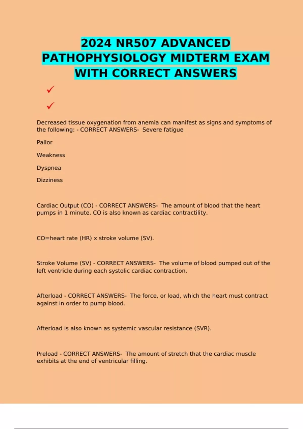 2024 NR507 ADVANCED PATHOPHYSIOLOGY MIDTERM EXAM WITH CORRECT ANSWERS - NR507 ADVANCED ...