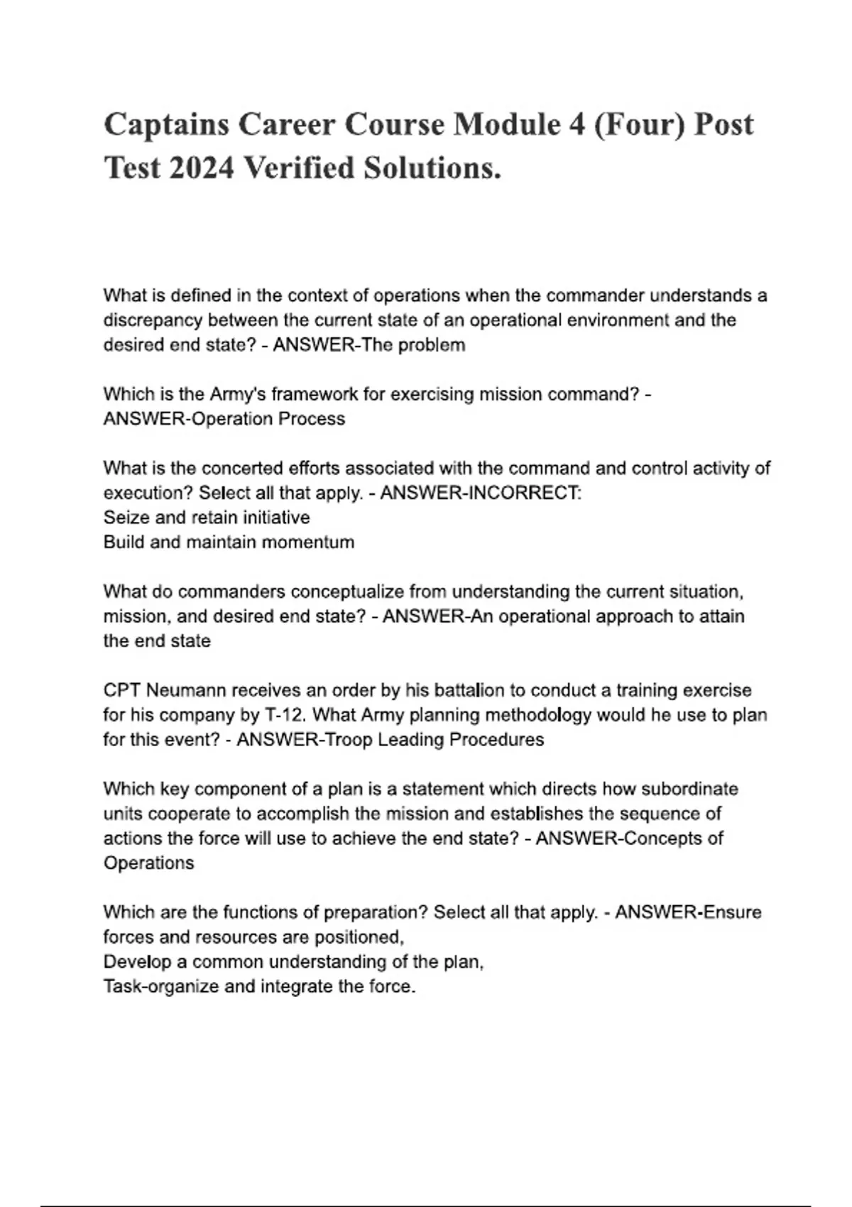 Captains Career Course Module 4 (Four) Post Test 2024 questions and ...