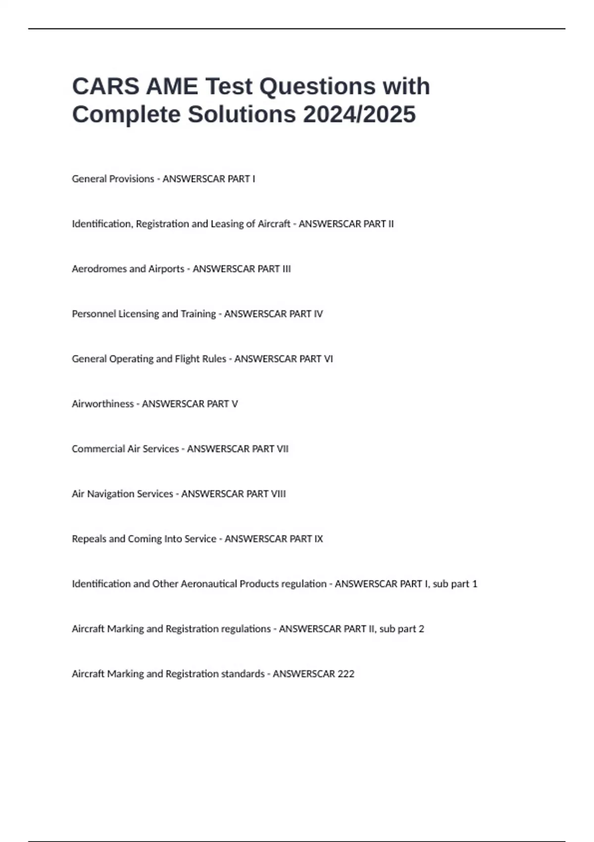 CARS AME Test Questions with Complete Solutions 2024/2025 - CARS AME ...