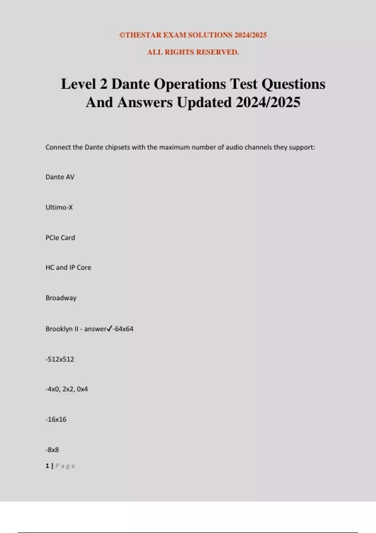 Level 2 Dante Operations Test Questions And Answers Updated 2024/2025 ...