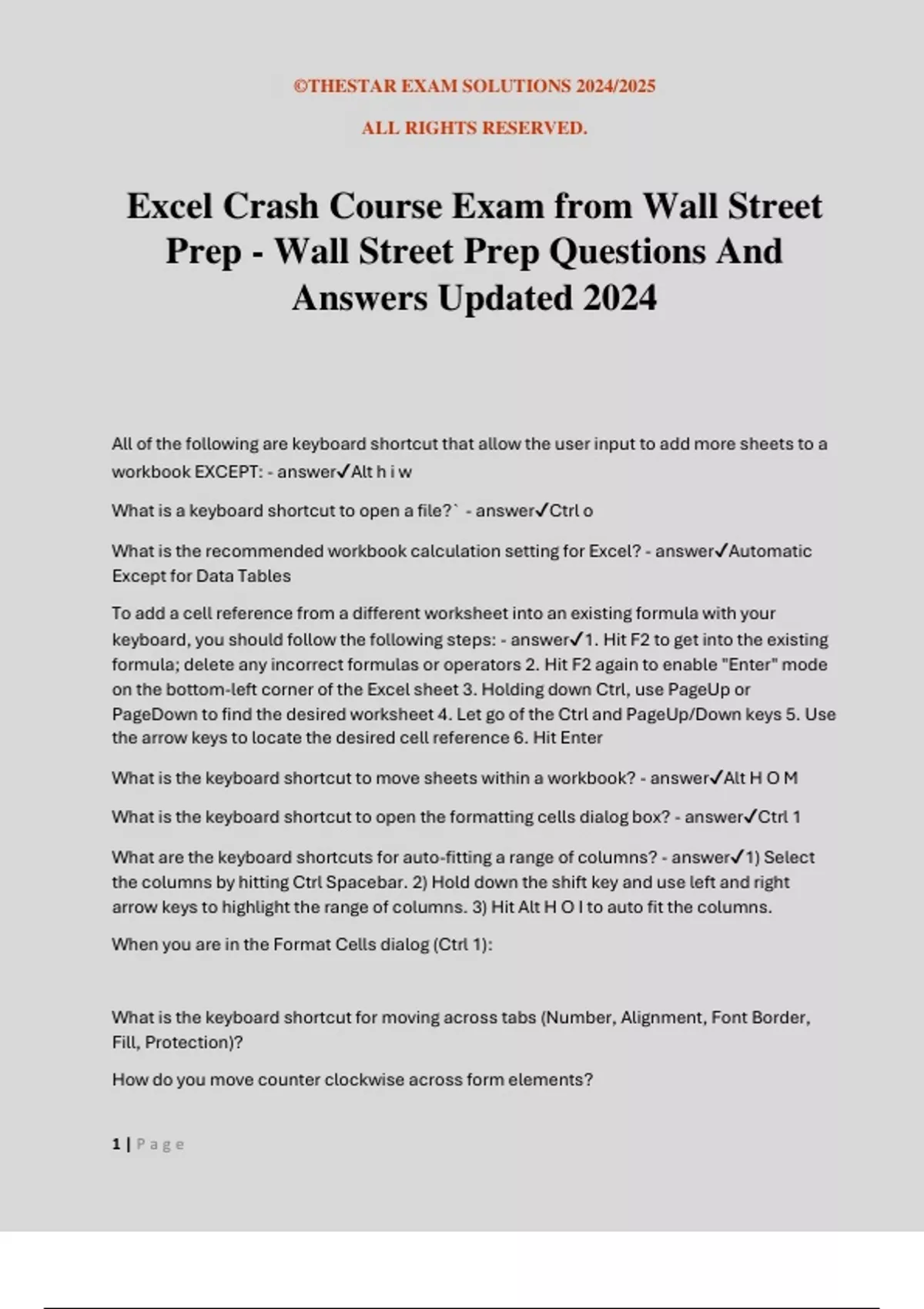 Excel Crash Course Exam from Wall Street Prep - Wall Street Prep ...