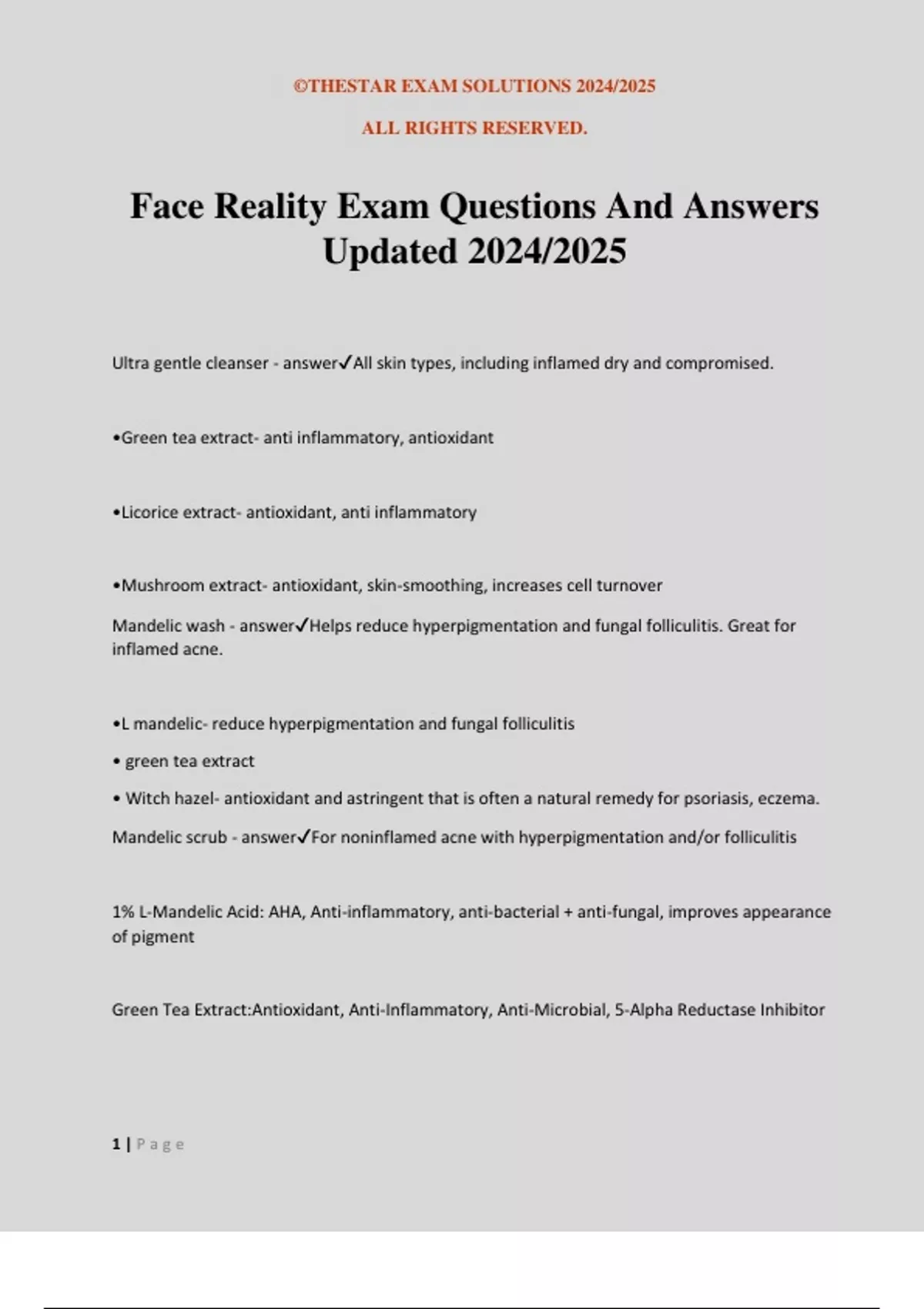 Face Reality Exam Questions And Answers Updated 2024/2025 - FACE ...