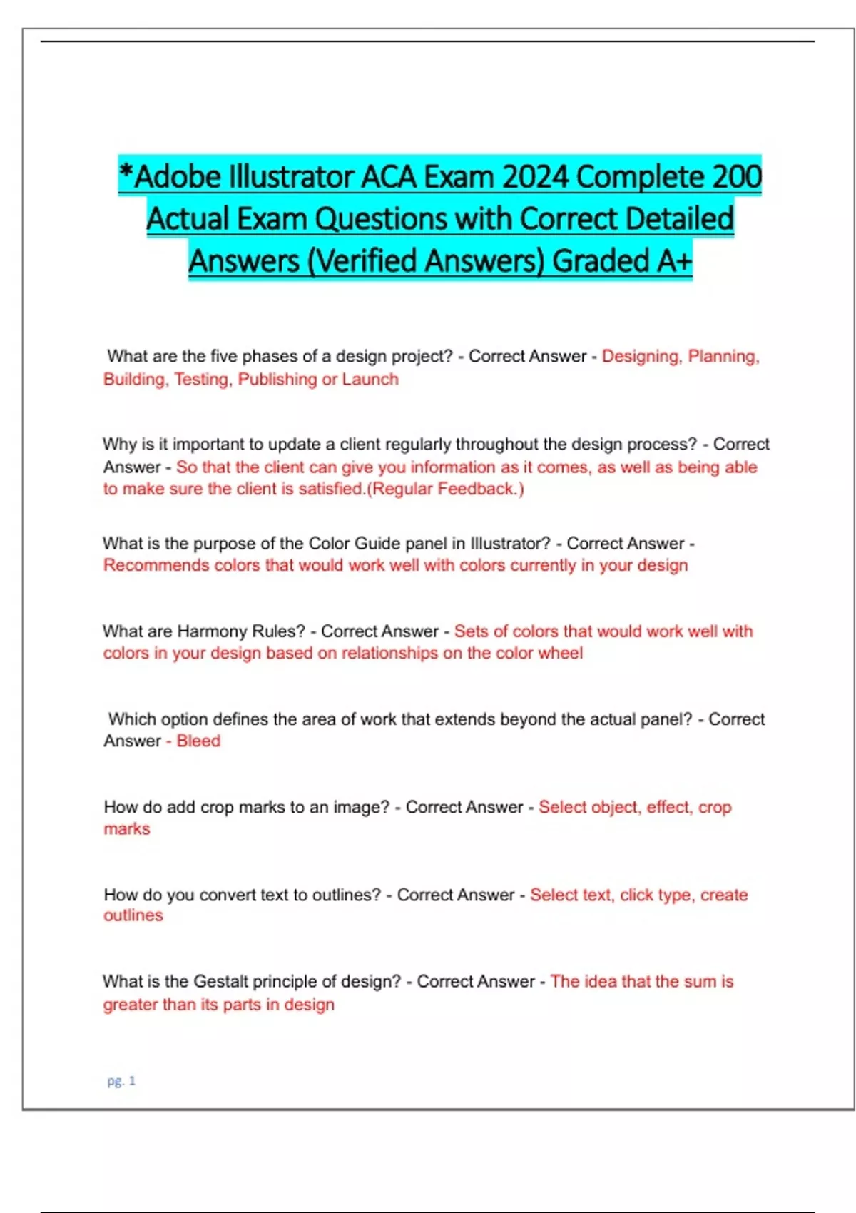 Adobe Illustrator Exam 2024 Complete 200 Actual Exam Questions with ...