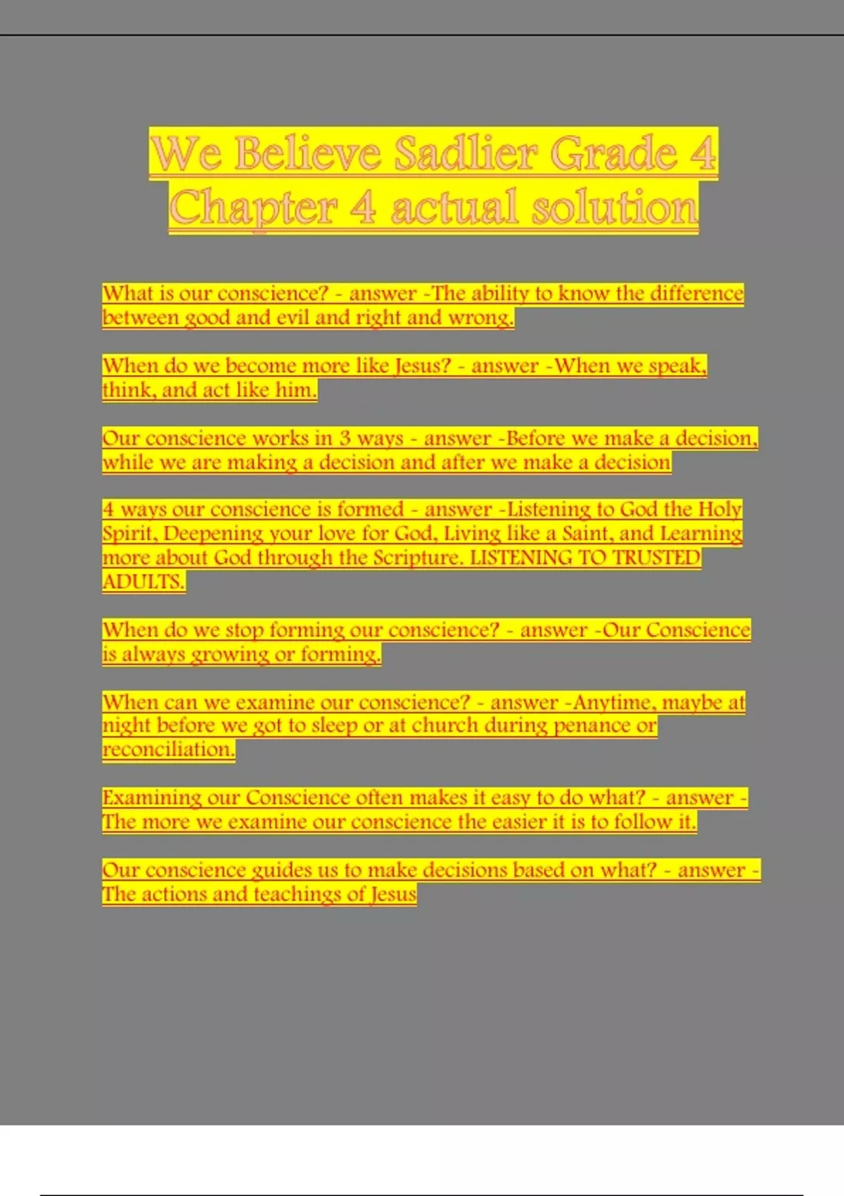 We Believe Sadlier Grade 4 Chapter 4 actual solution - We Believe ...