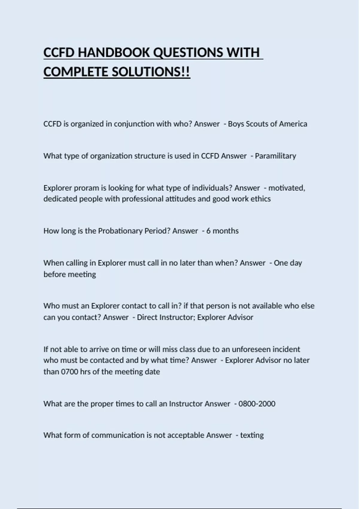 CCFD HANDBOOK QUESTIONS WITH COMPLETE SOLUTIONS!! - CCFD - Stuvia US