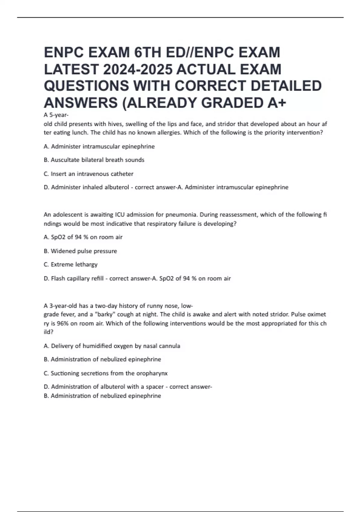 ENPC EXAM 6TH ED-ENPC EXAM LATEST UPDATE COMPREHENSIVE QUESTIONS AND ...