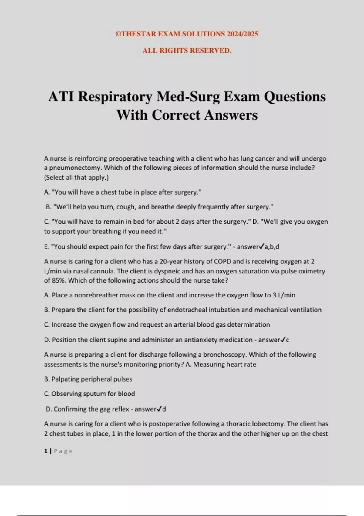 ATI Respiratory Med-Surg Exam Questions With Correct Answers - Med-Surg ...