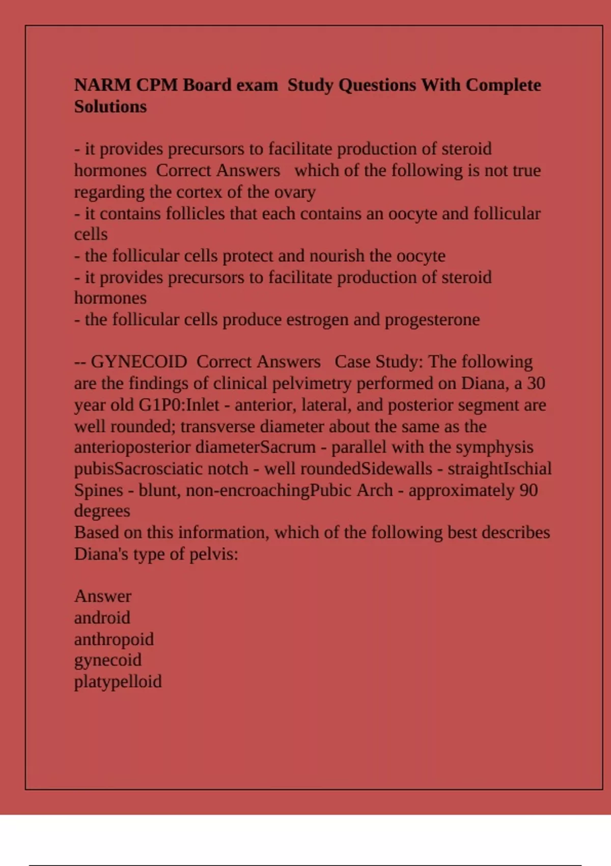 NARM CPM Board exam Study Questions With Complete Solutions - Narm ...