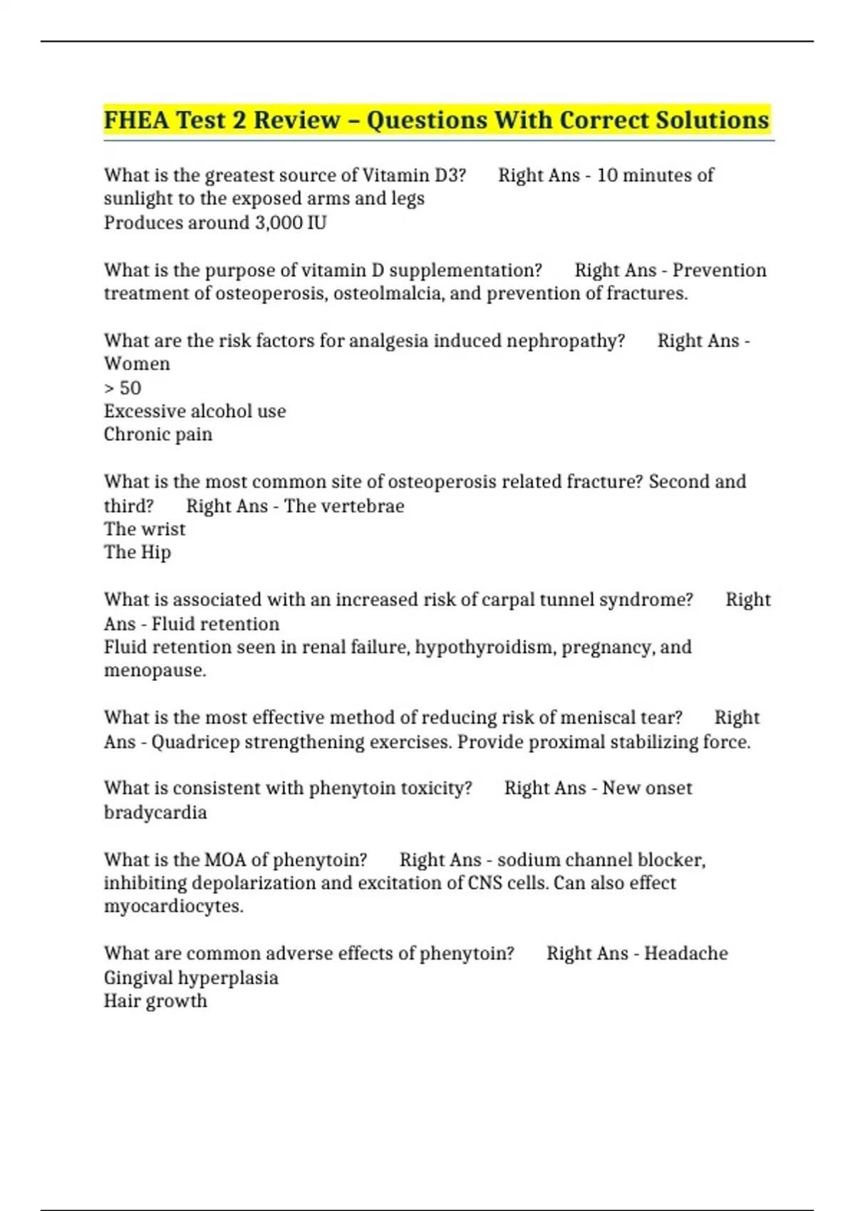 FHEA Test 2 Review – Questions With Correct Solutions - FHEA - Stuvia US