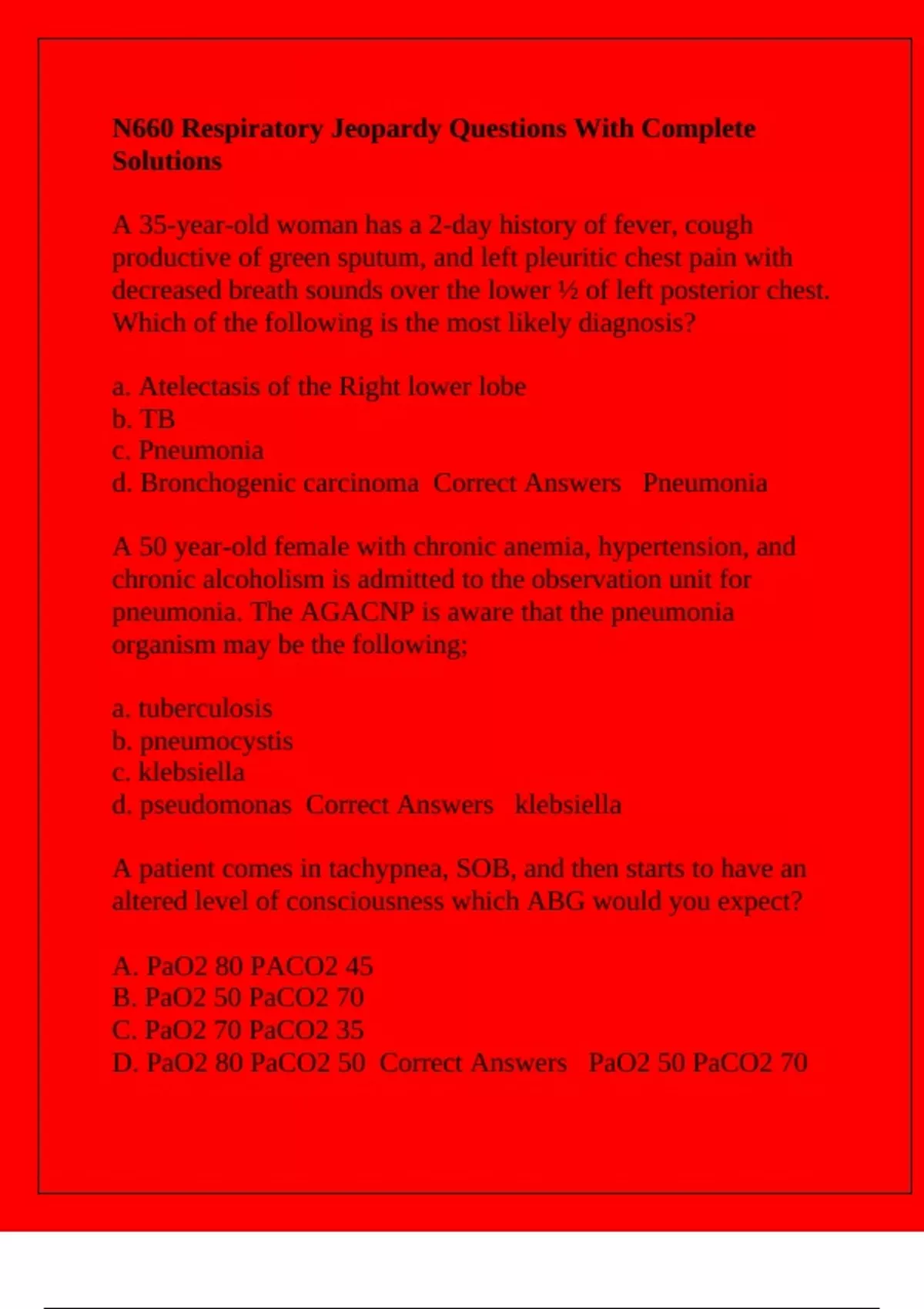 N660 Respiratory Jeopardy Questions With Complete Solutions - N660 ...