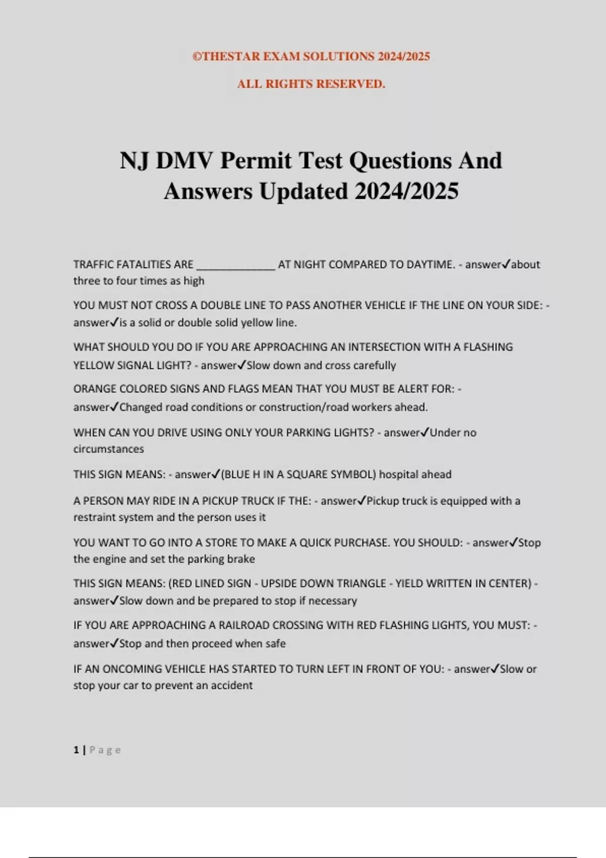 NJ DMV Permit Test Questions And Answers Updated 2024/2025 - NJ DMV ...
