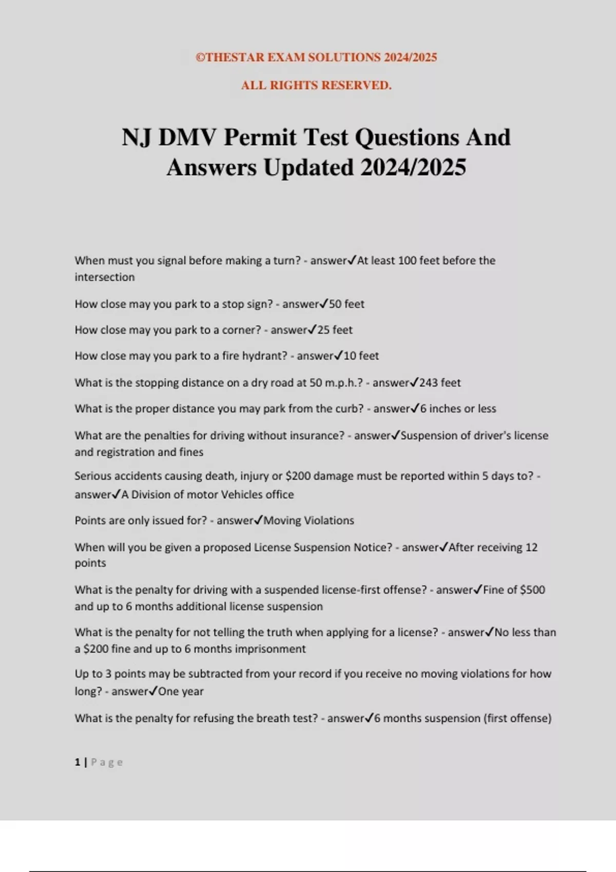 NJ DMV Permit Test Questions And Answers Updated 2024/2025 - NJ DMV ...