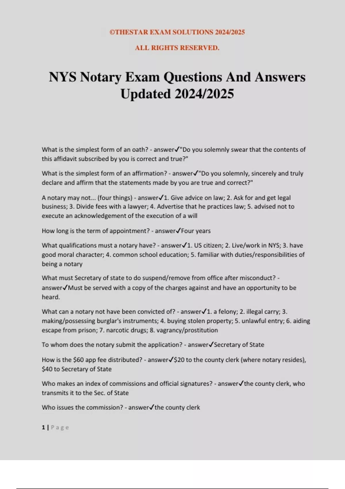 NYS Notary Exam Questions And Answers Updated 2024/2025 - NYS Notary ...