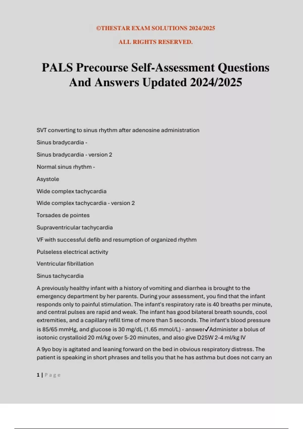 PALS Precourse Self-Assessment Questions And Answers Updated 2024/2025 ...