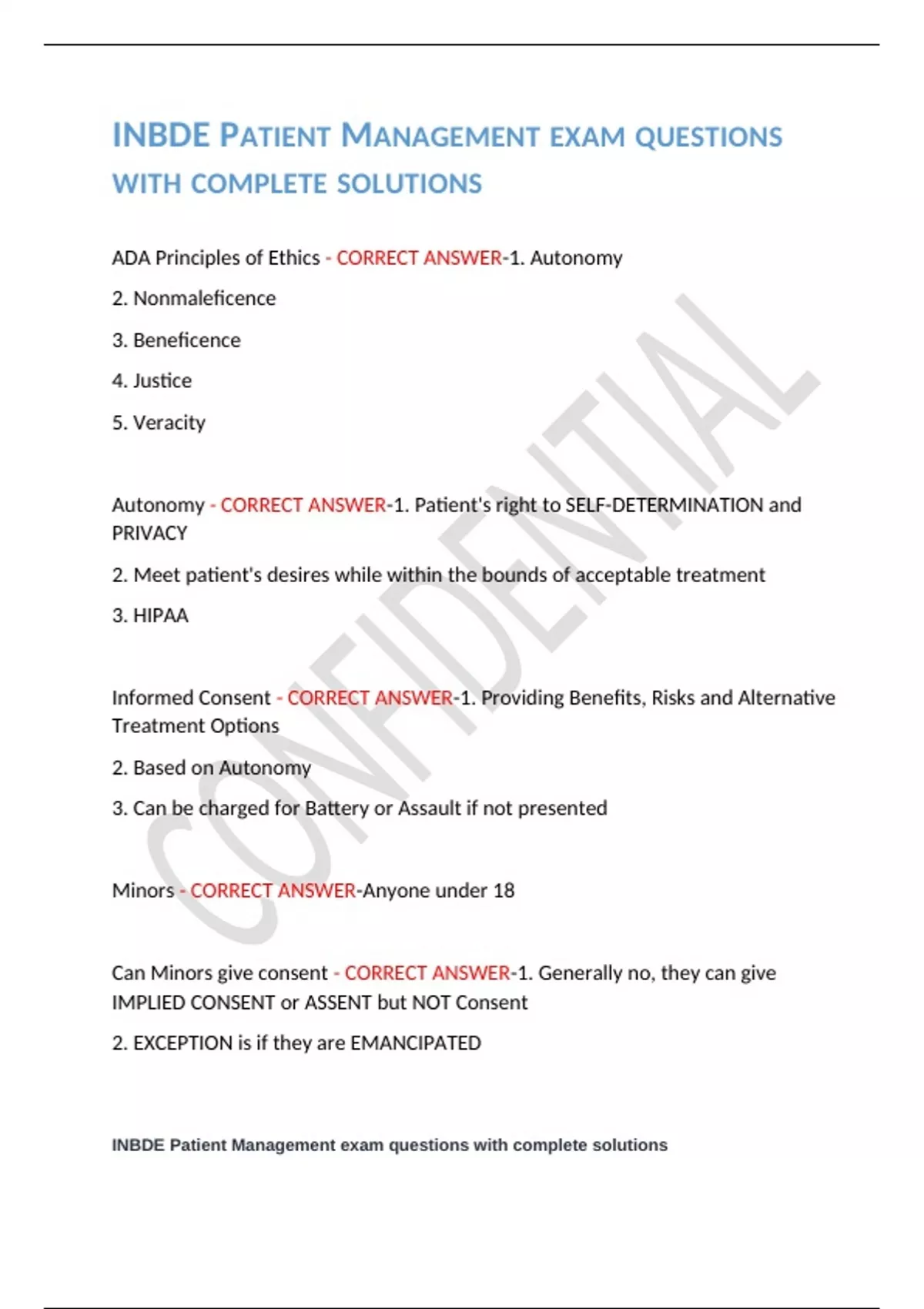 INBDE PATIENT MANAGEMENT EXAM QUESTIONS WITH COMPLETE SOLUTIONS - INBDE ...