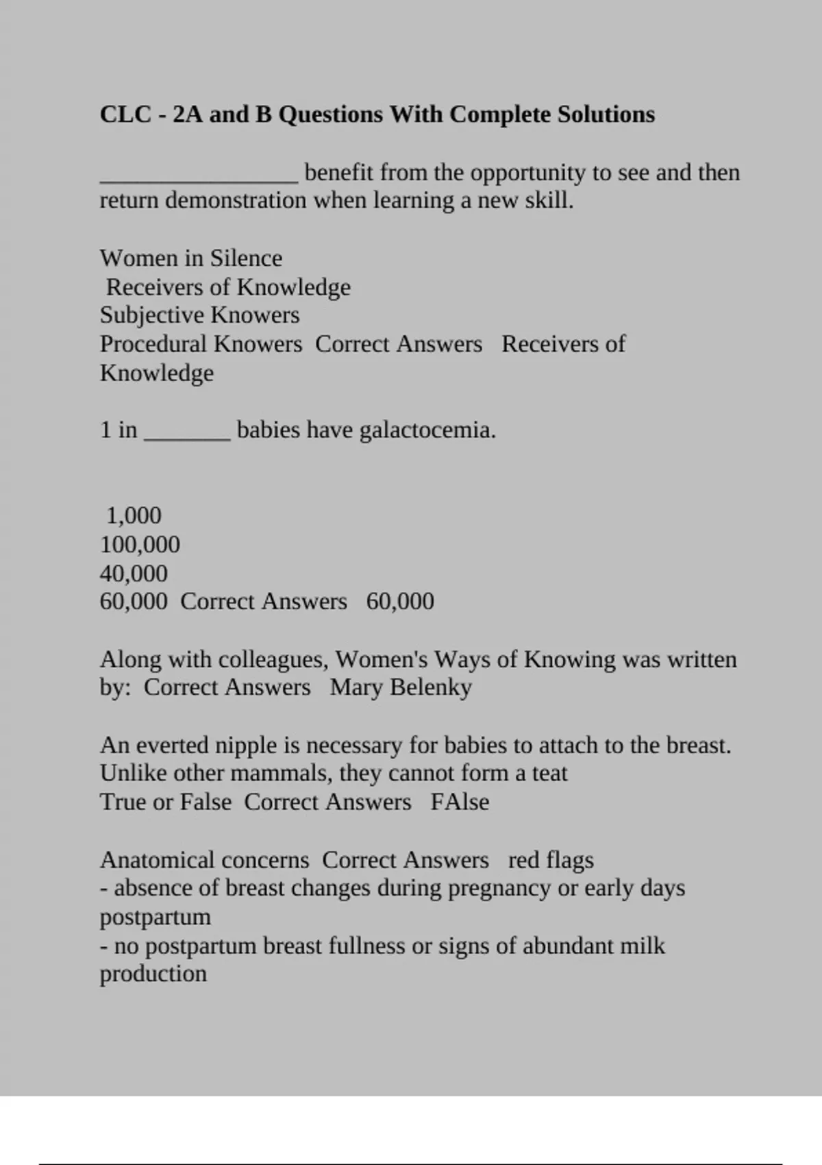 CLC - 2A and B Questions With Complete Solutions - CLC - Stuvia US