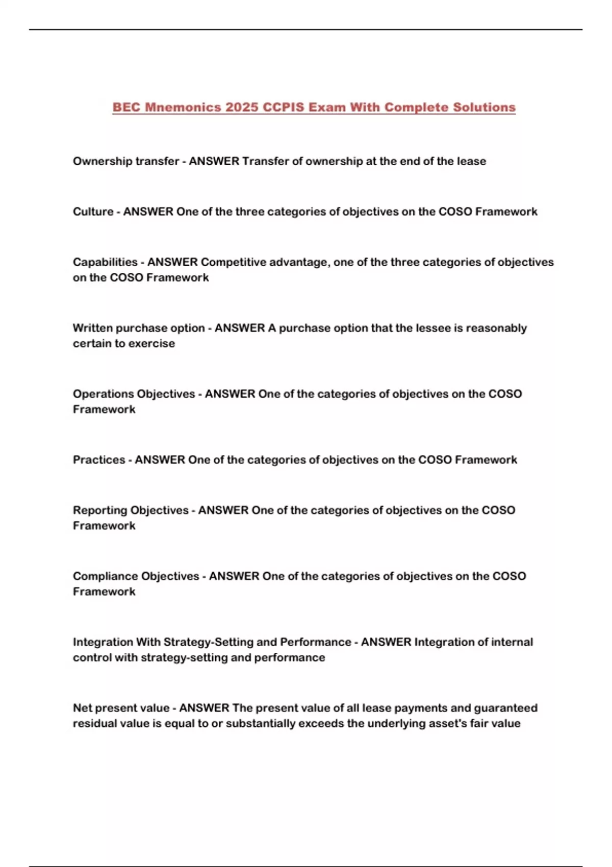 BEC Mnemonics 2025 CCPIS Exam With Complete Solutions - BEC Mnemonics 2025 CCPIS - Stuvia US